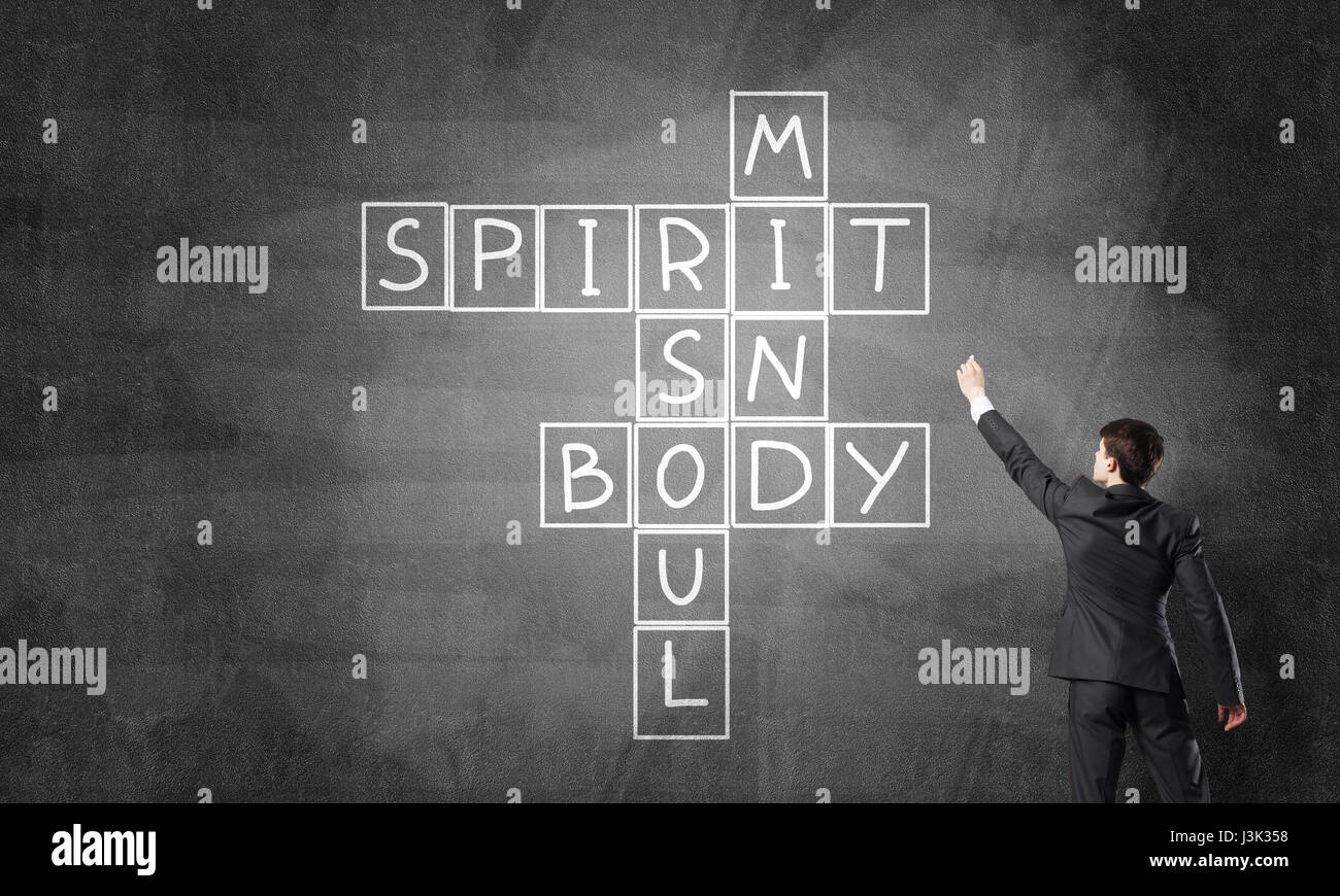 Seminar trainer draw on chalkboard Stock Photo - Alamy