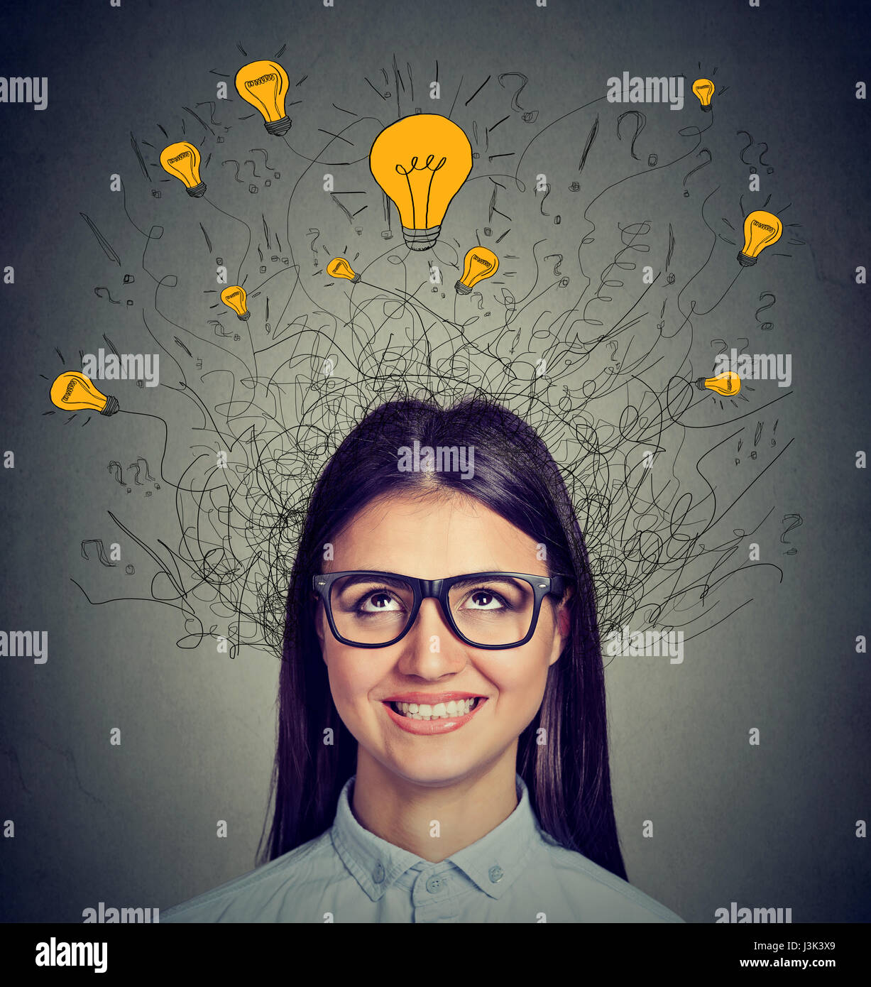 Woman with light above head hi-res stock photography and images - Alamy