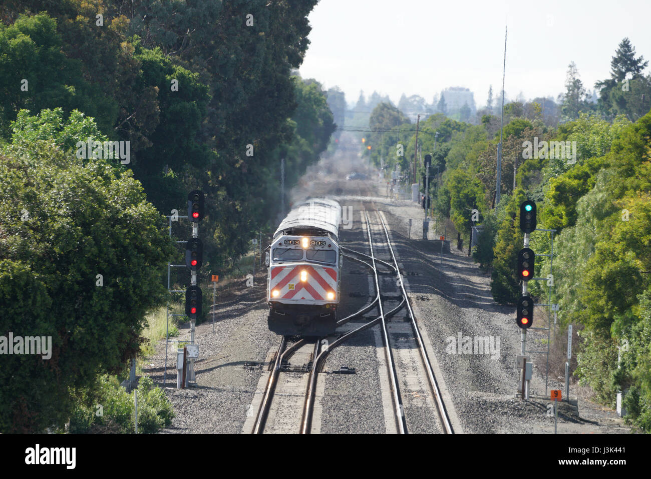 Caltrain enters Mountain View Stock Photo - Alamy
