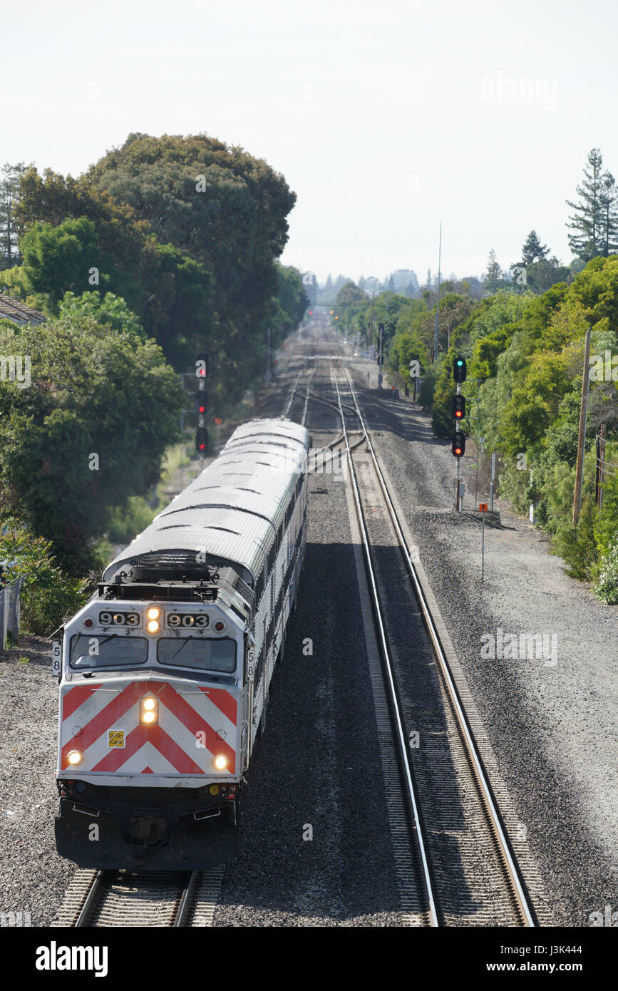 Caltrain enters Mountain View Stock Photo - Alamy