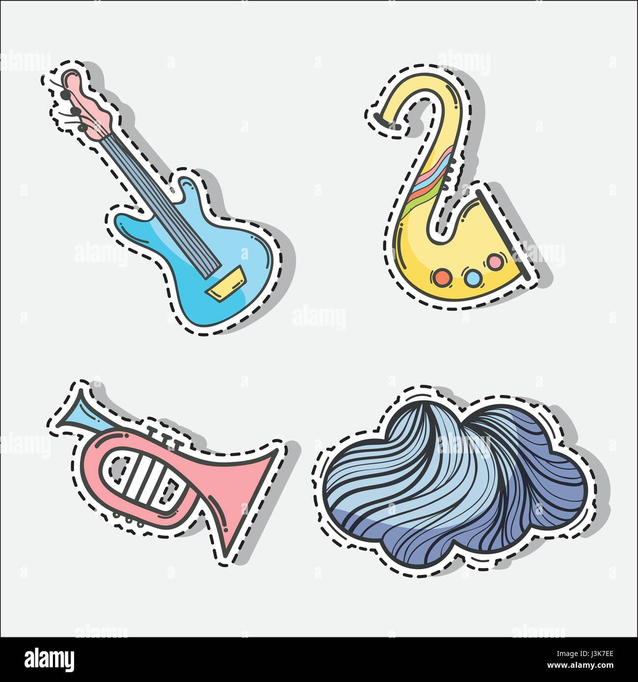 Set beautiful sticker music instruments hi-res stock photography and ...