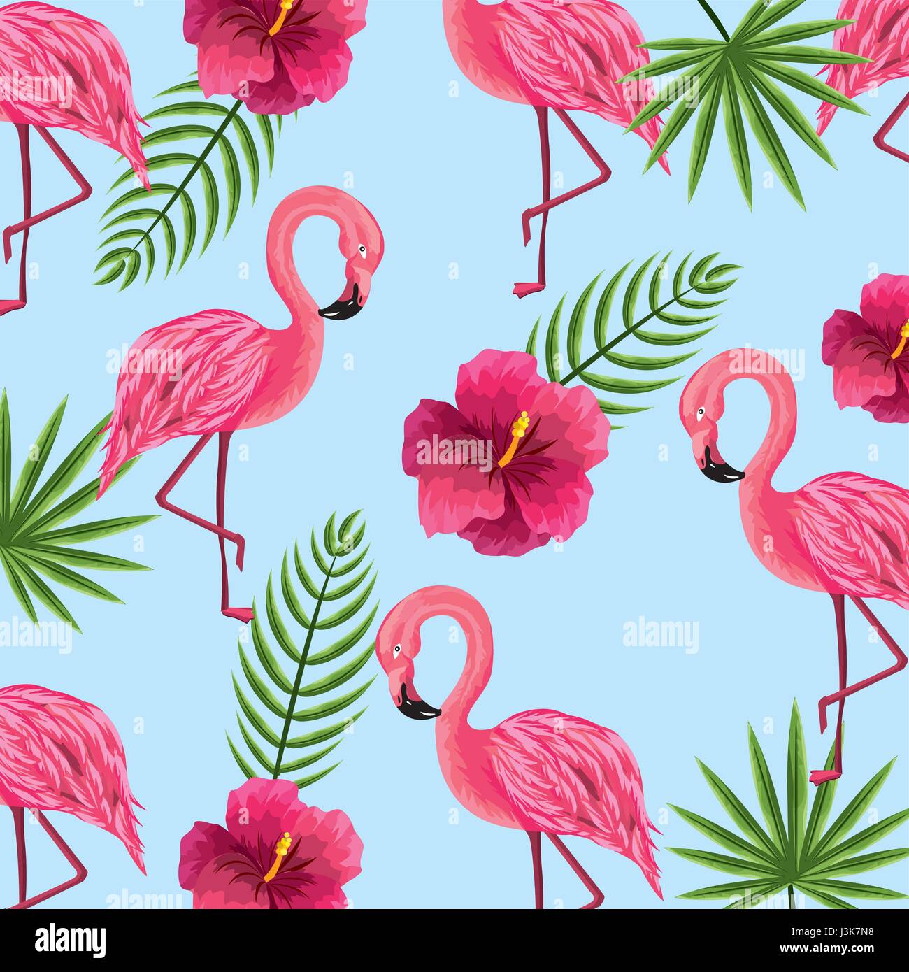 beauty and cute flowers plants with flamingo background Stock Vector ...