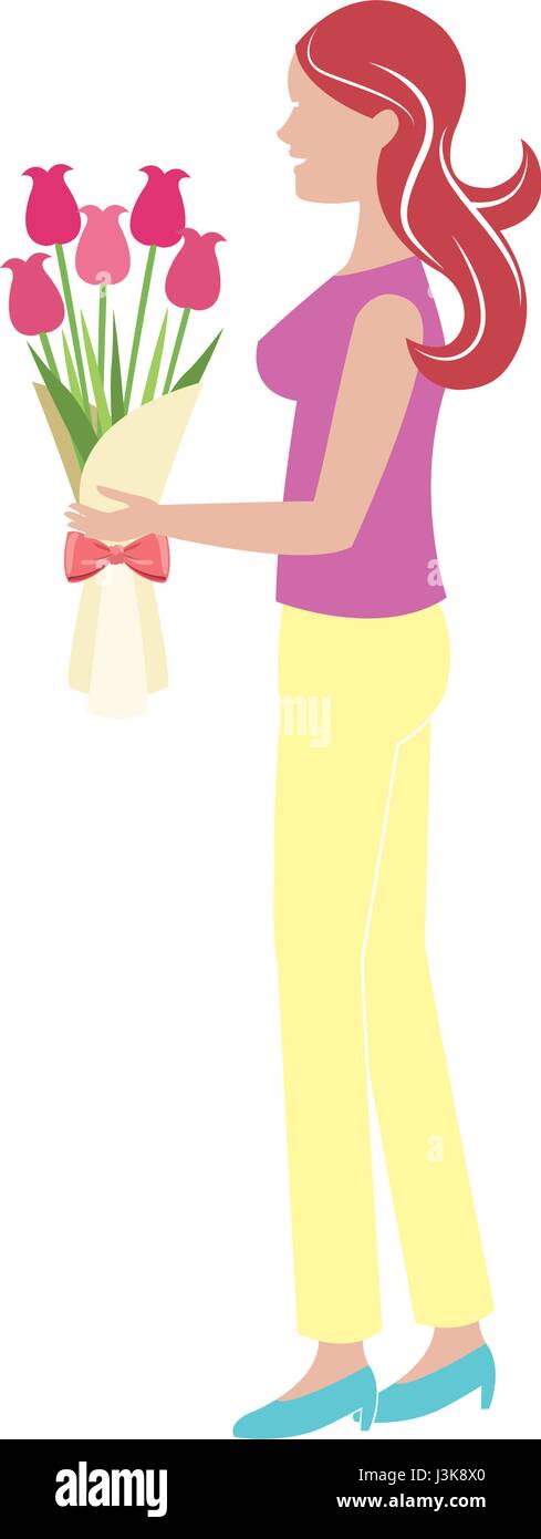 Woman holding bouquet hand Stock Vector Images - Alamy