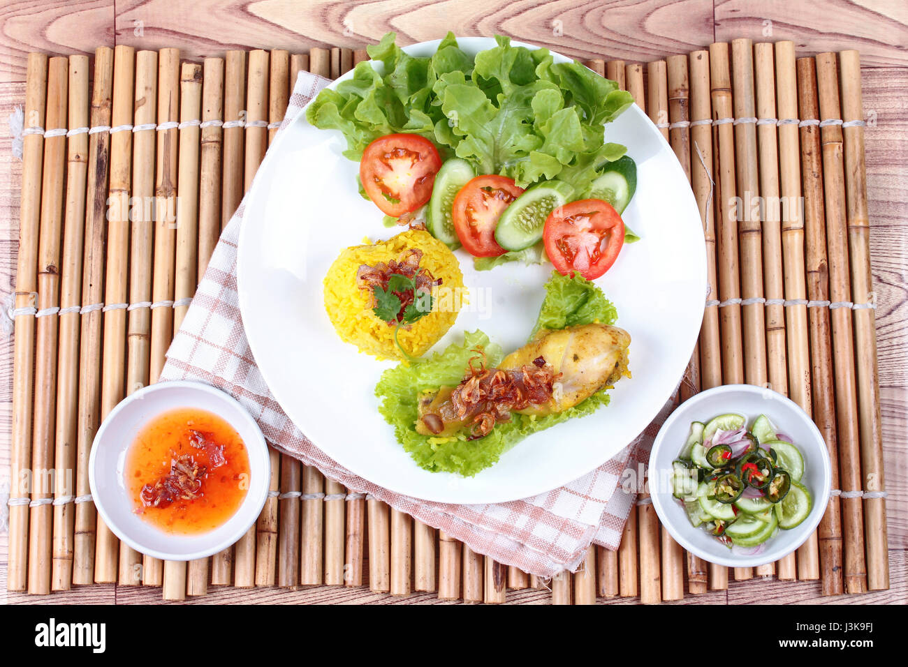 Muslim yellow jasmine rice with chicken,Halal chicken and curry rice,as ...