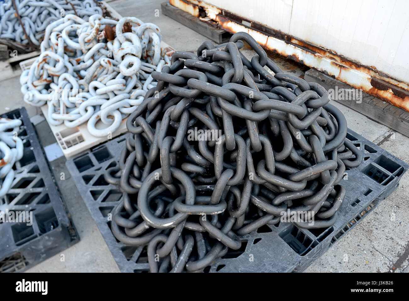 Old chains with rusty at the harbor photo in outdoor sunset with low ...