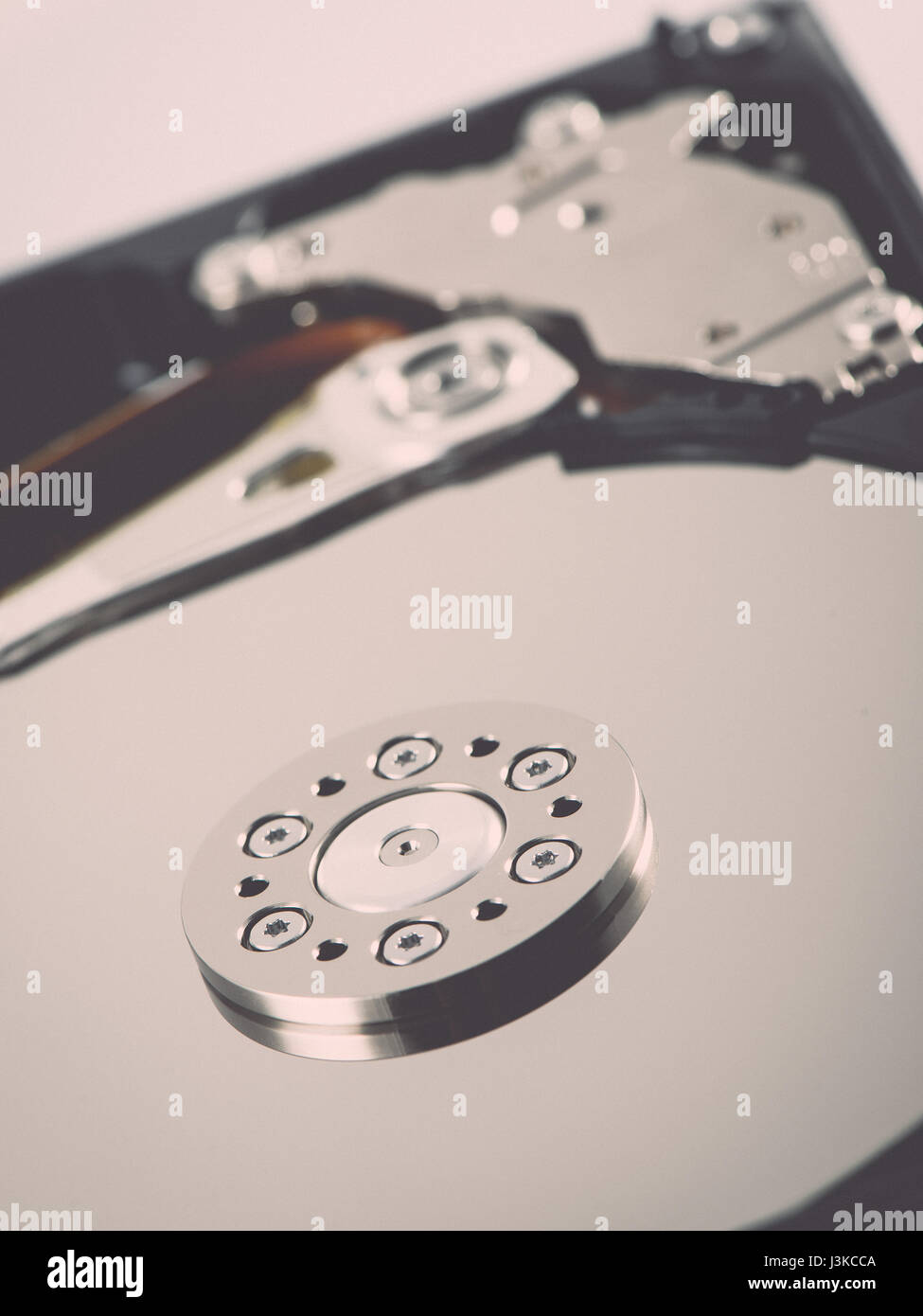 computer hard disk drive close-up shot. shallow depth of field. macro ...