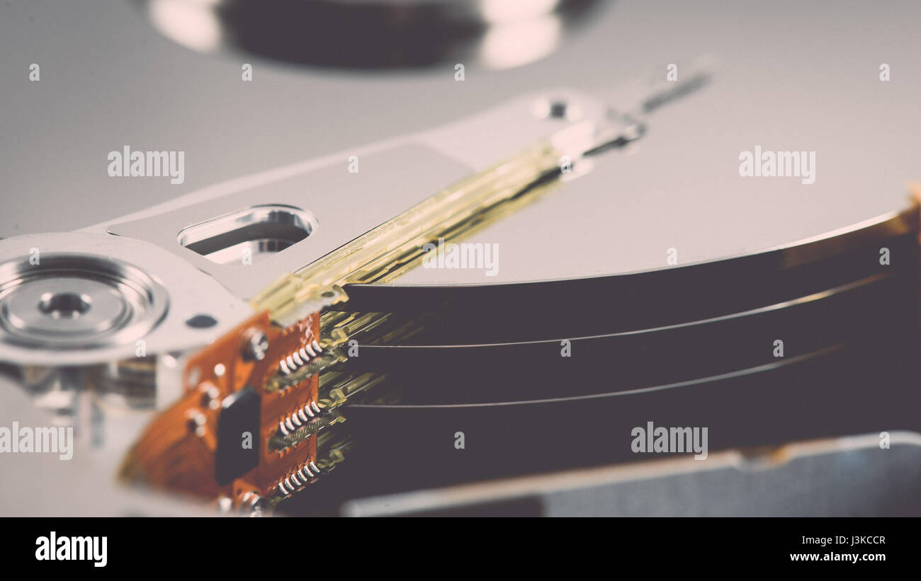 computer hard disk drive close-up shot. shallow depth of field. macro ...