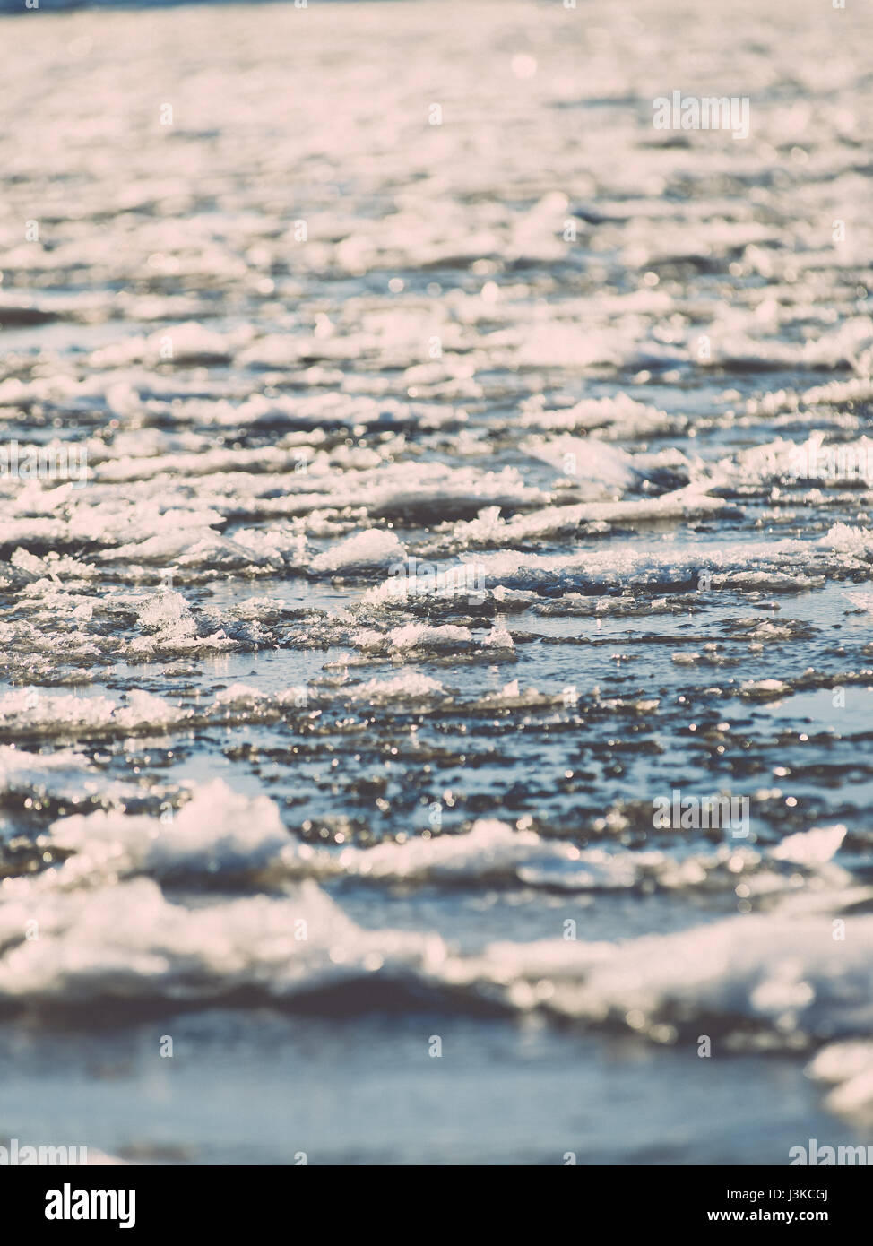 abstract frozen ice blocks in the sea - vintage retro grainy film ...