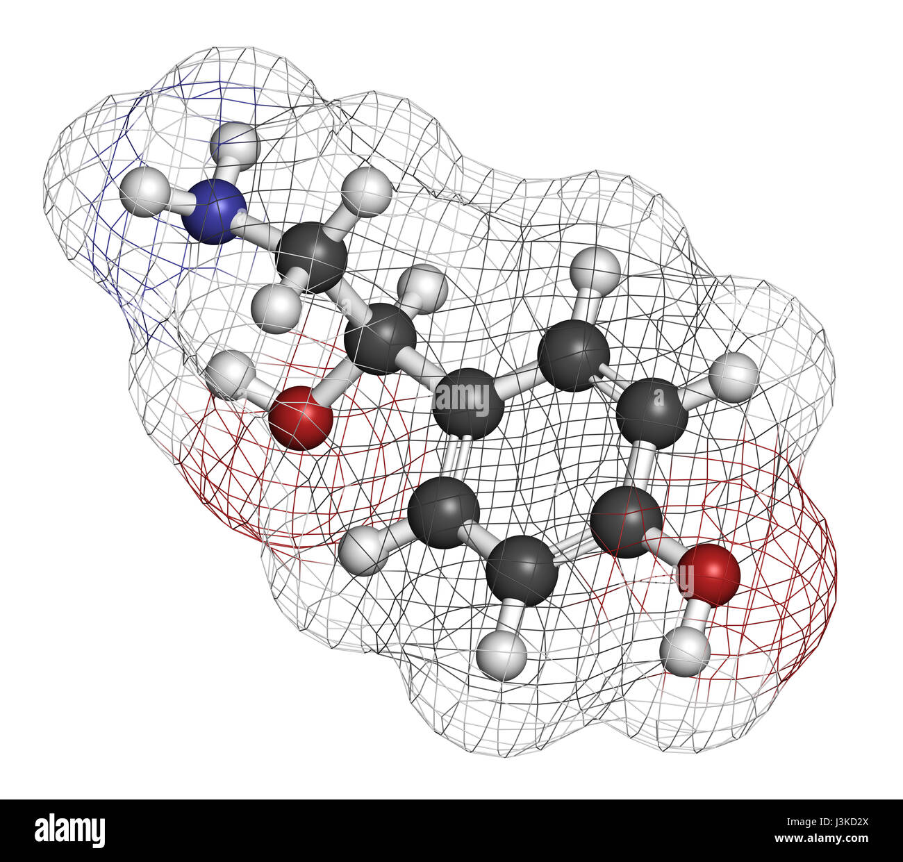 Octopamine stimulant drug molecule (sympathomimetic agent). Atoms are ...