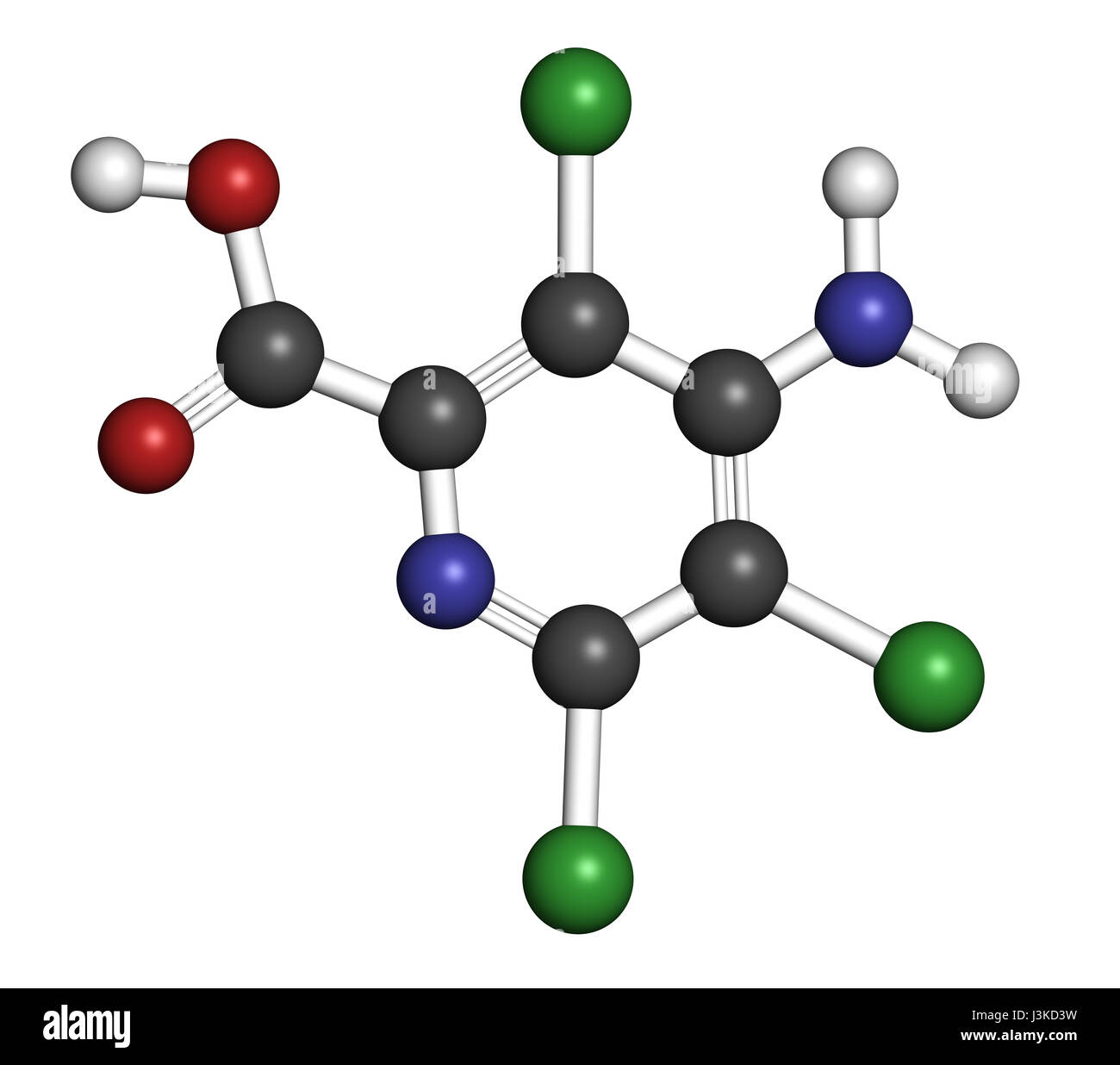 Picloram herbicide molecule. Atoms are represented as spheres with ...