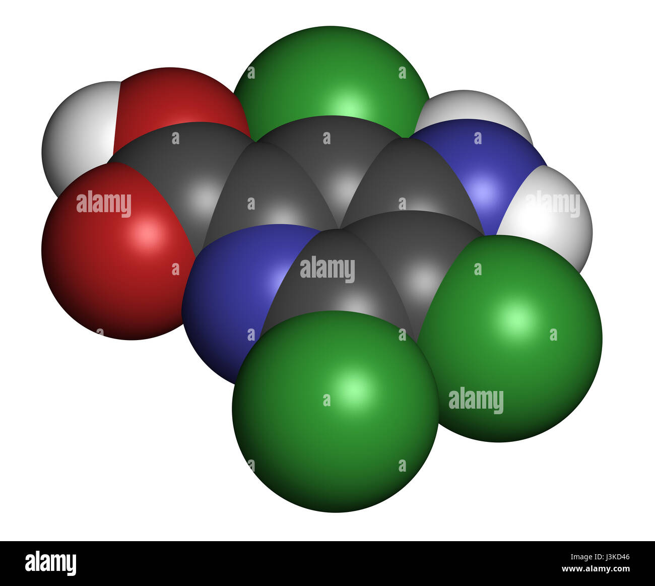 Picloram herbicide molecule. Atoms are represented as spheres with ...
