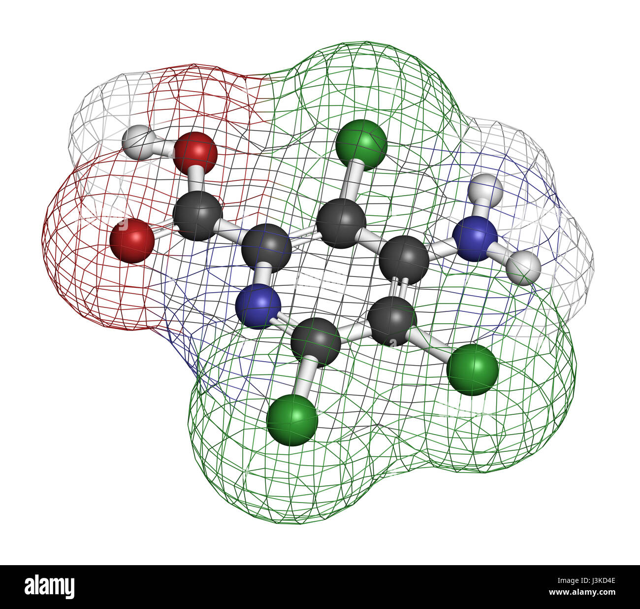 Picloram herbicide molecule. Atoms are represented as spheres with ...