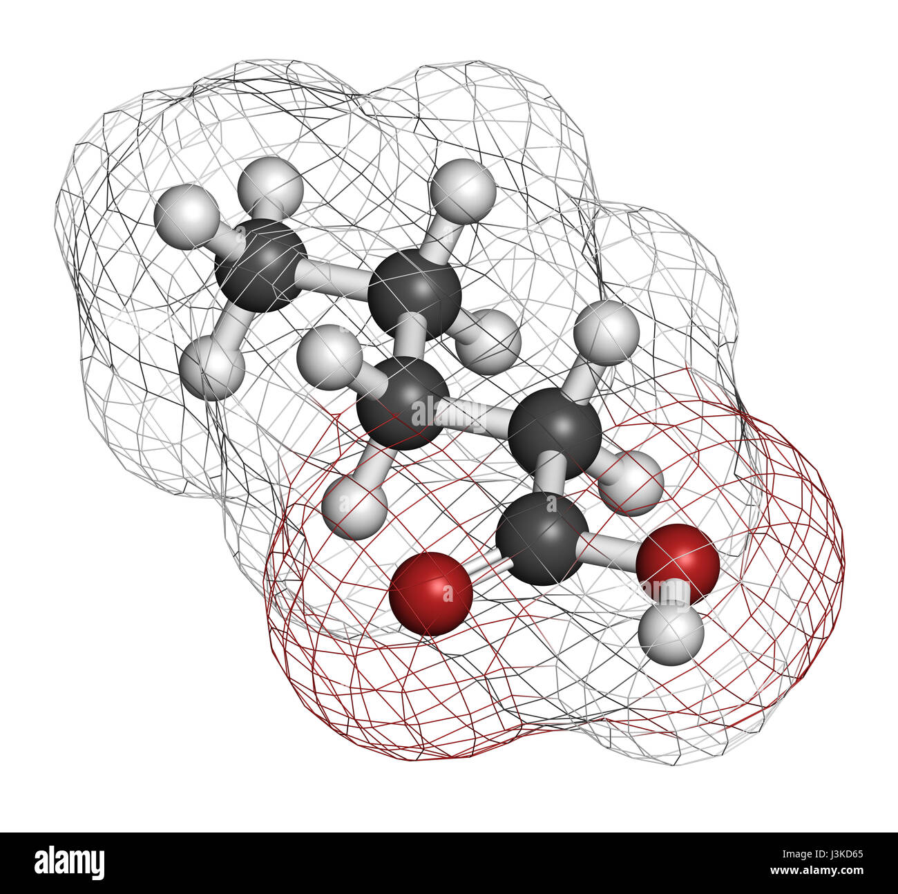Valeric acid molecule. Smelly molecule, present in the plant valerian ...
