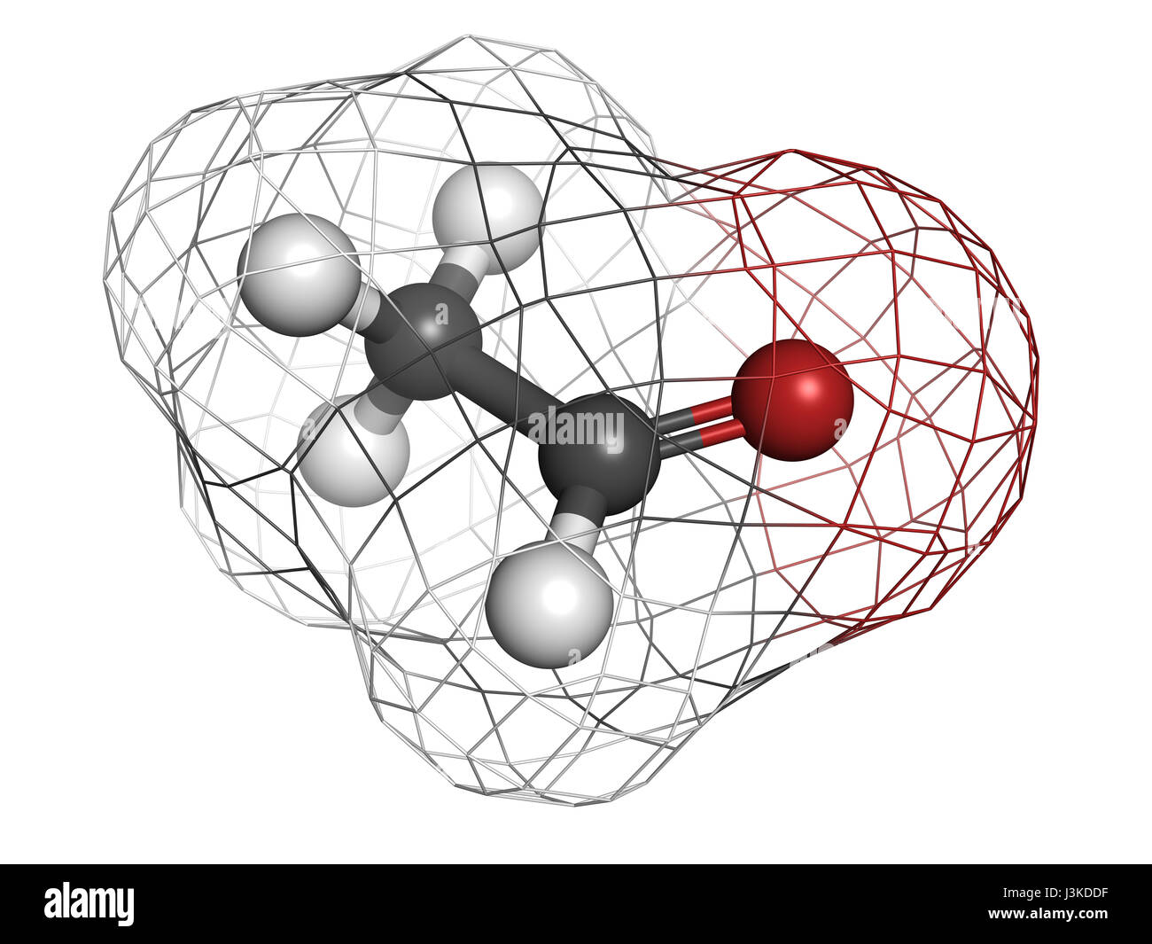 Acetaldehyde (ethanal) molecule, chemical structure. Acetaldehyde is a ...