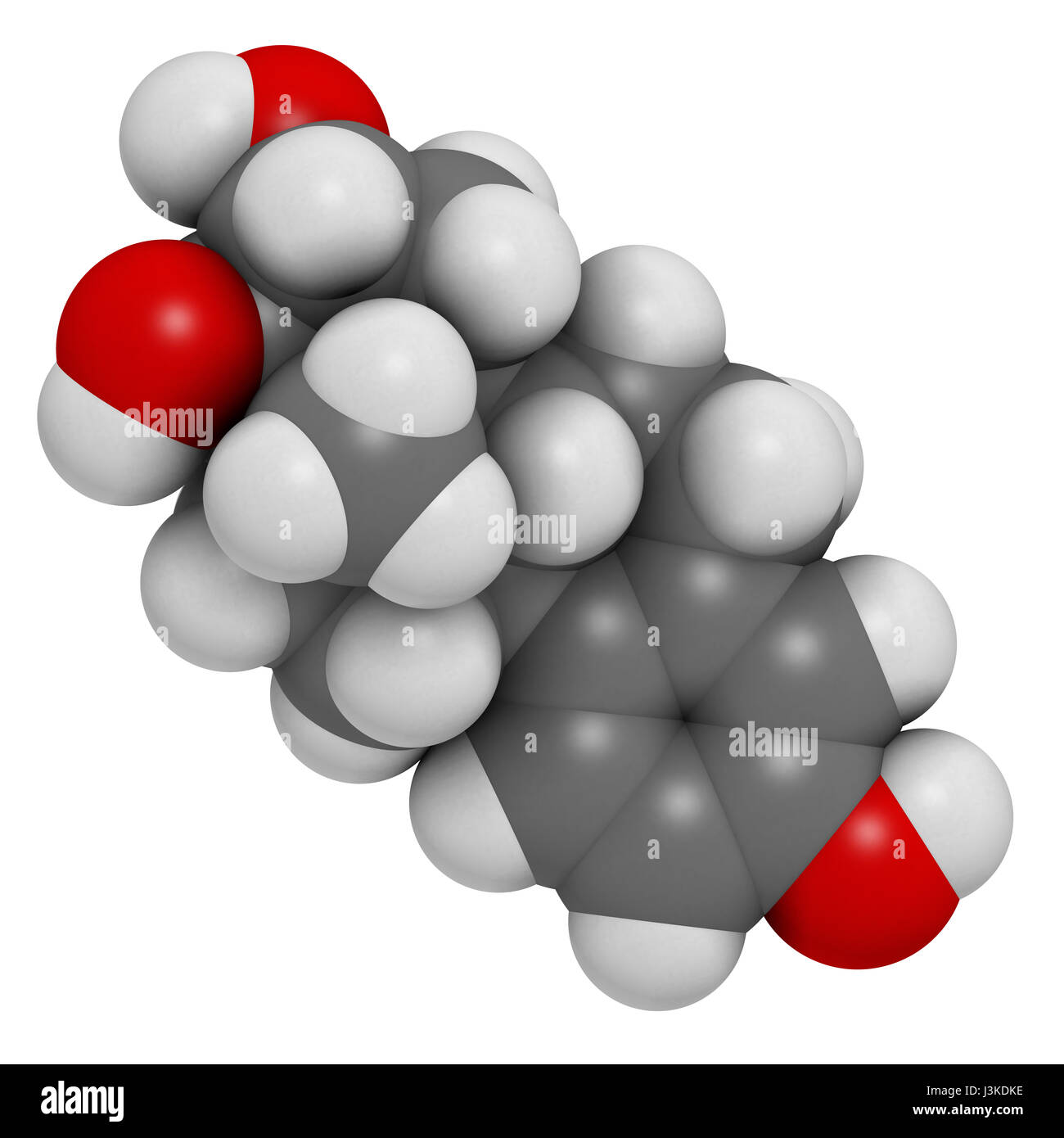 Estriol (oestriol) human estrogen hormone molecule. Atoms are ...