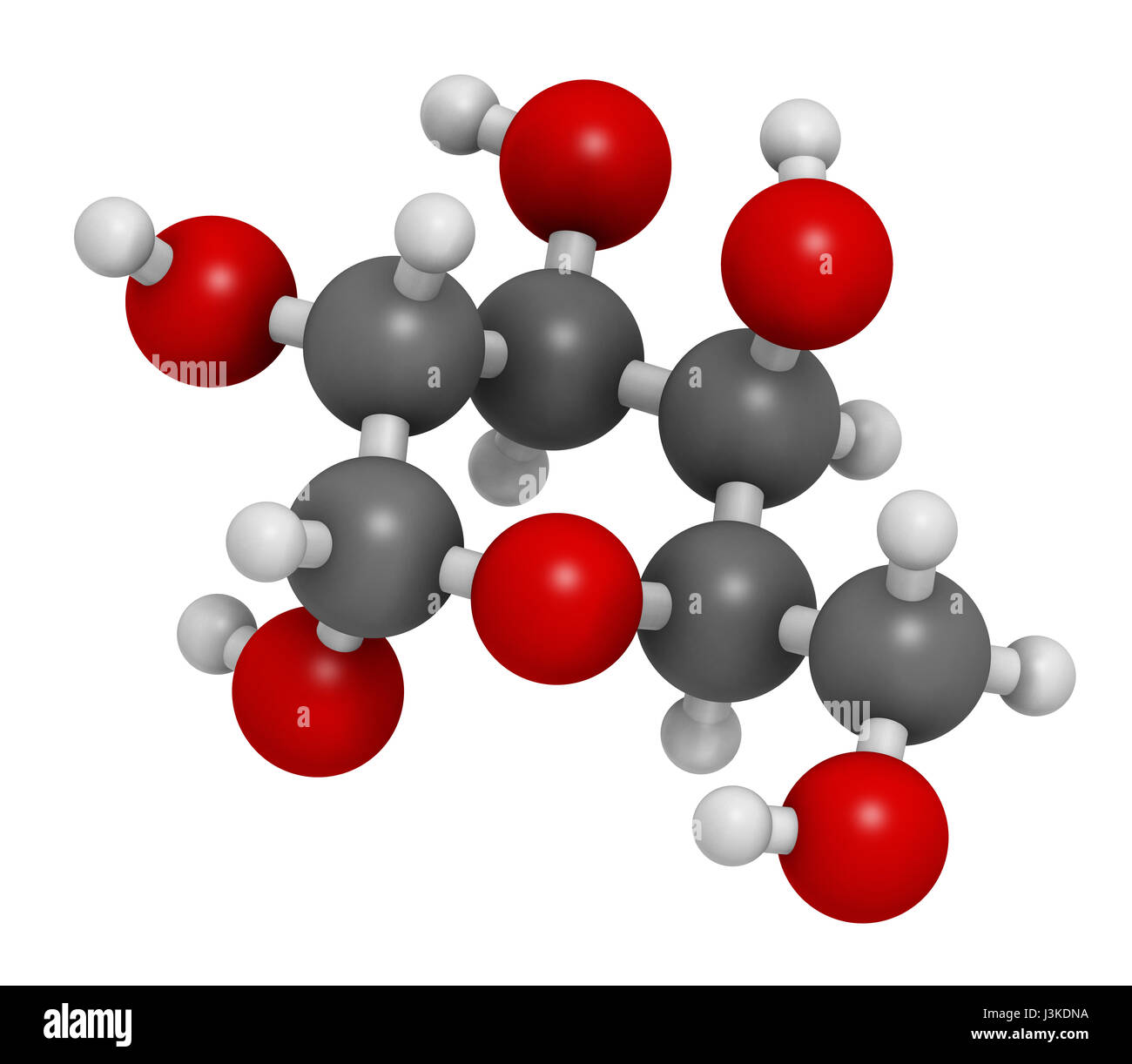 Galactose sugar molecule. Present in milk and dairy products. Atoms are ...