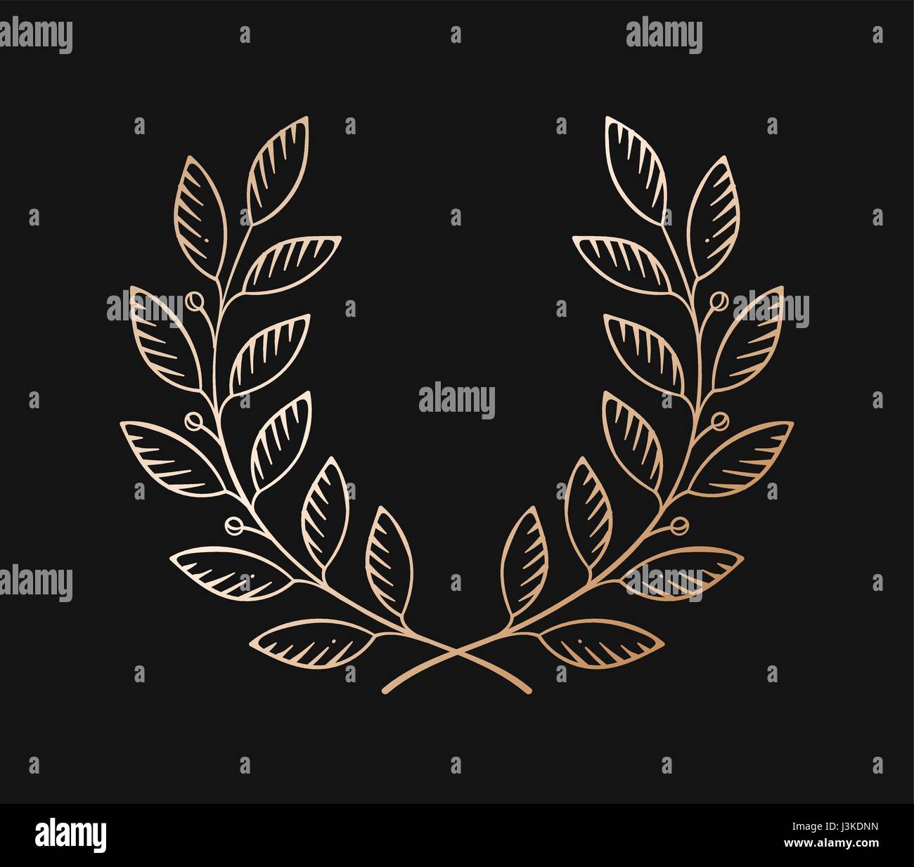 Set of old vintage object in engraving style. Laurel wreath icon ...