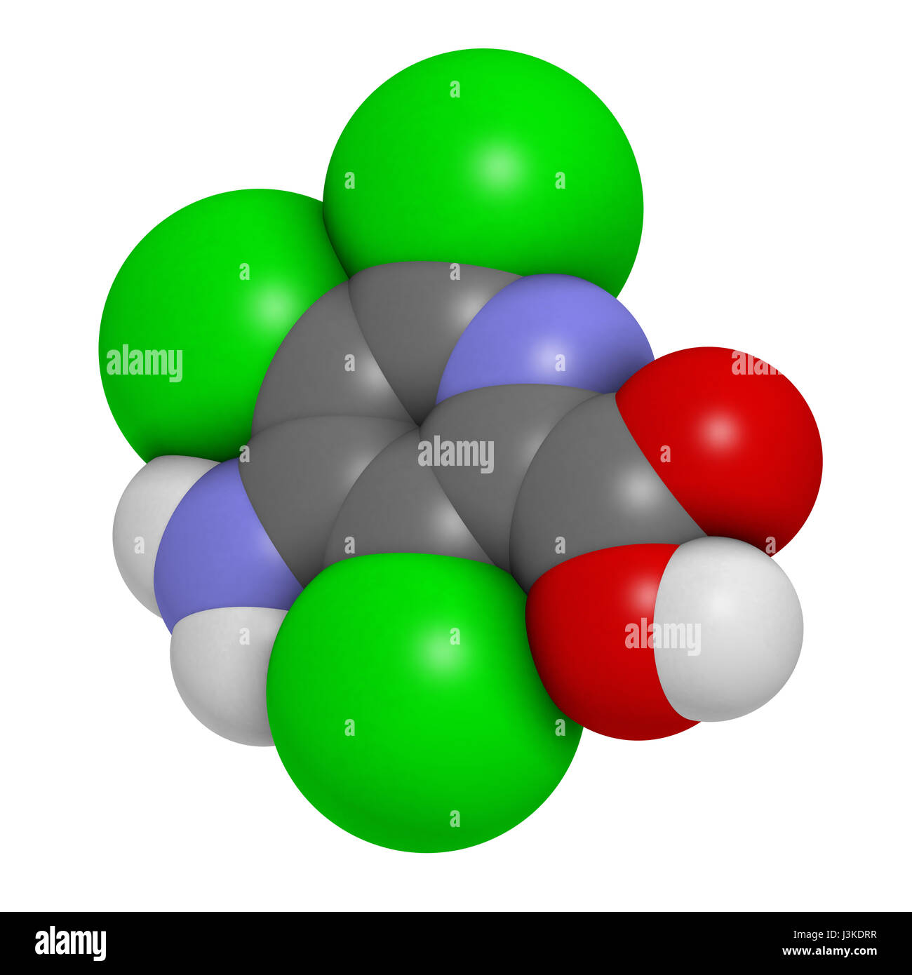 Picloram herbicide molecule. Atoms are represented as spheres with ...