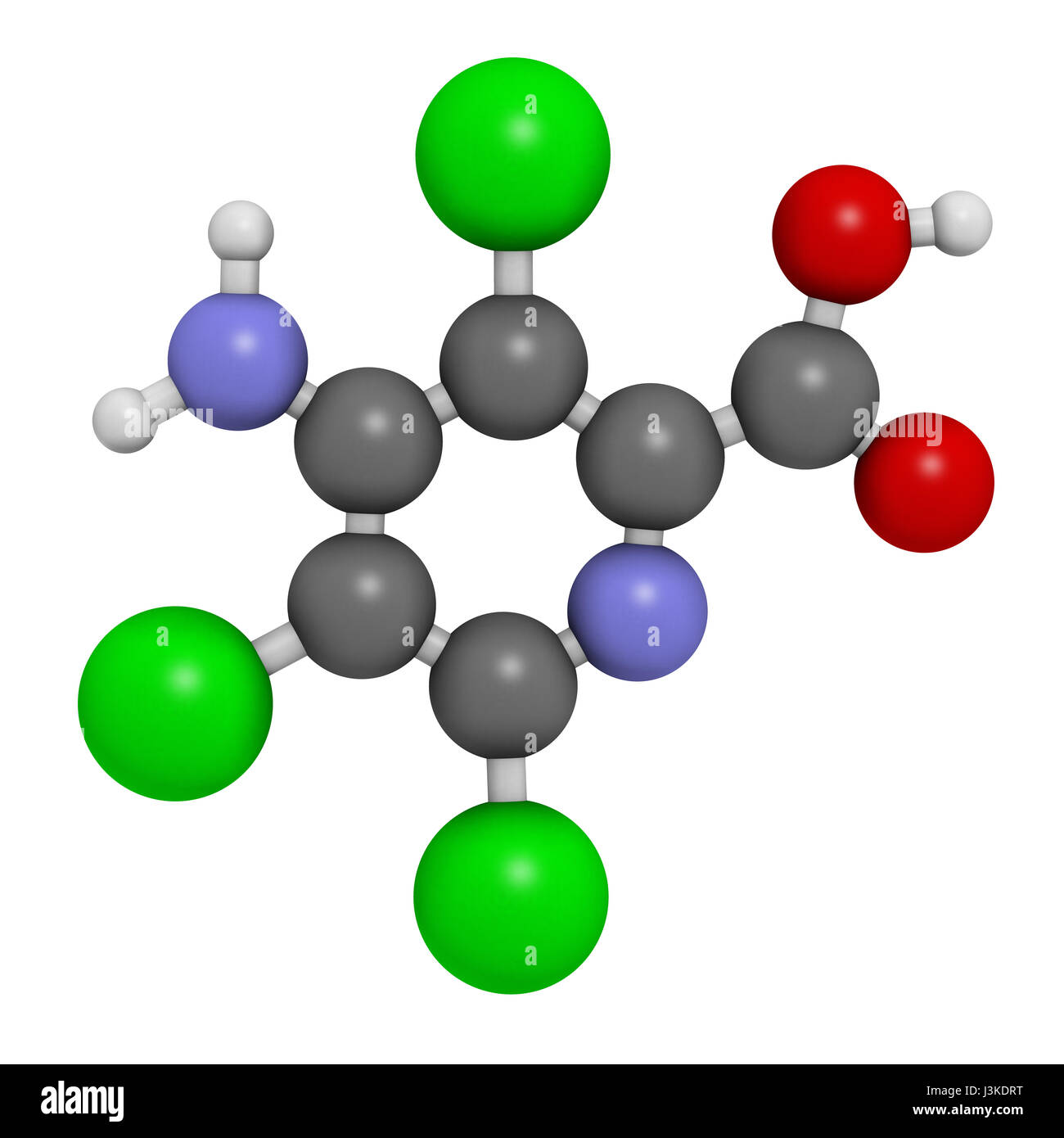 Picloram herbicide molecule. Atoms are represented as spheres with ...