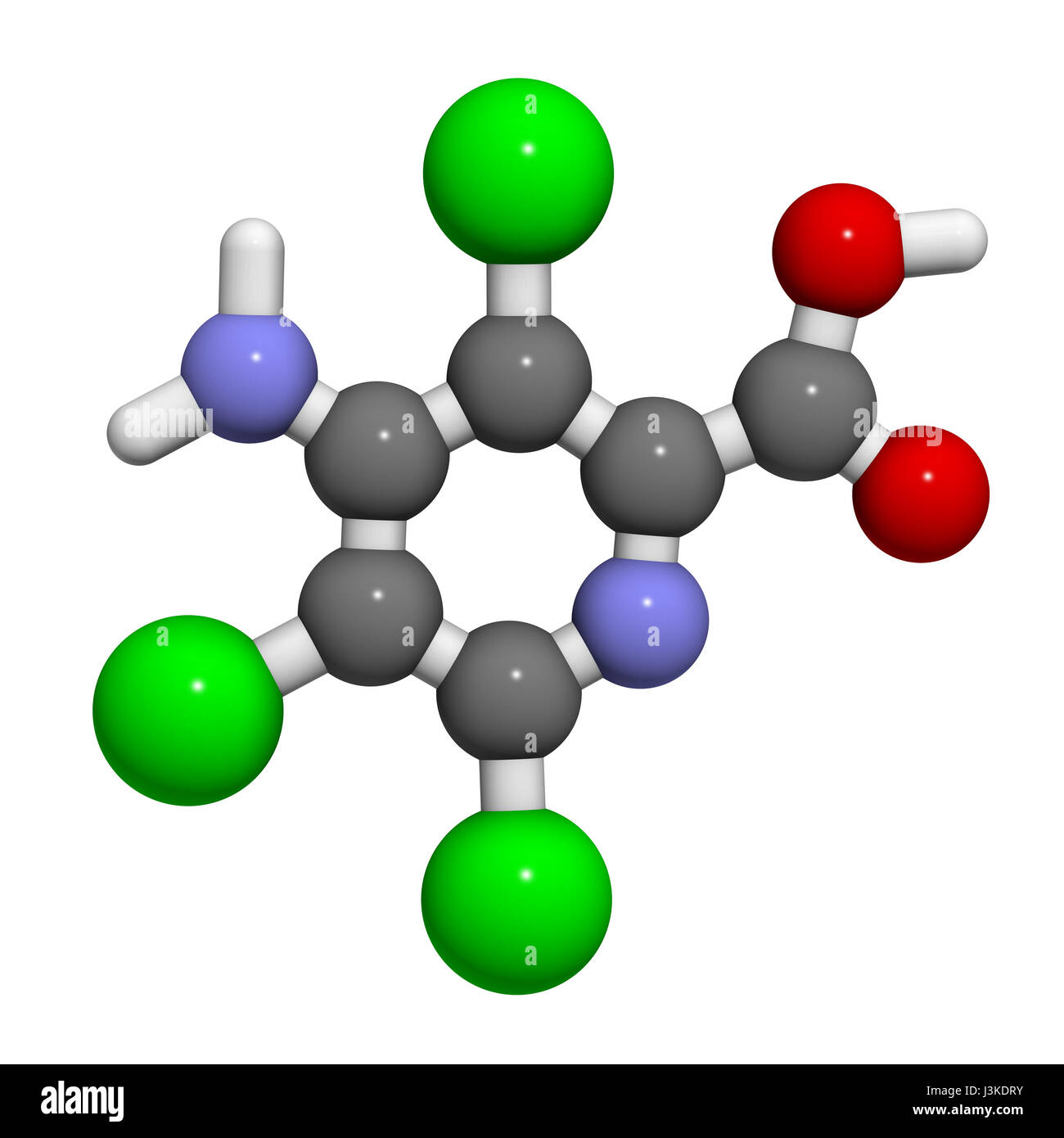 Picloram herbicide molecule. Atoms are represented as spheres with ...