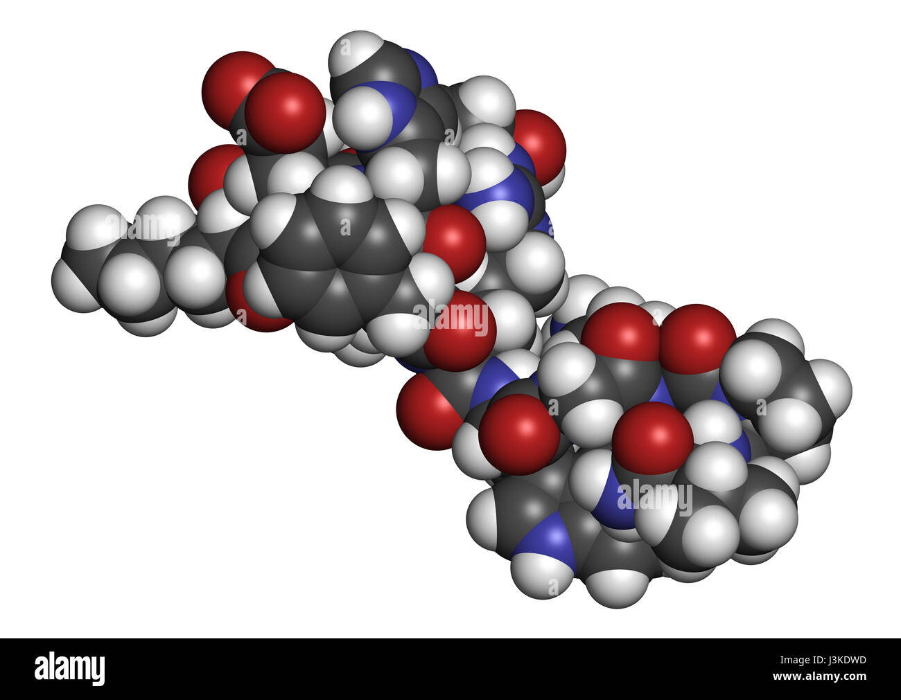 Afamelanotide (melanotan-1) photoprotective drug molecule. Atoms are ...