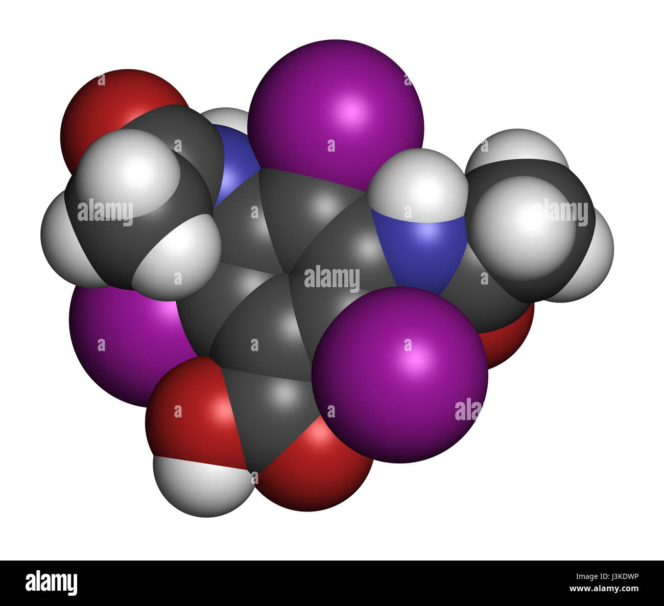 Diatrizoic acid (diatrizoate, amidotrizoate) contrast agent molecule ...