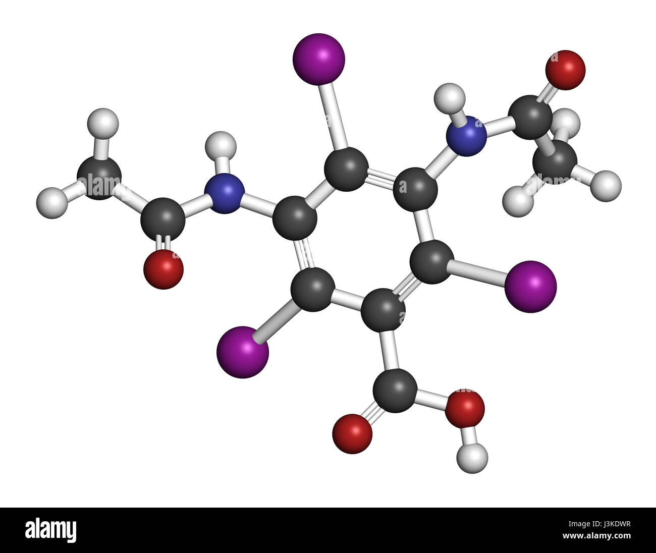 Diatrizoic acid (diatrizoate, amidotrizoate) contrast agent molecule ...