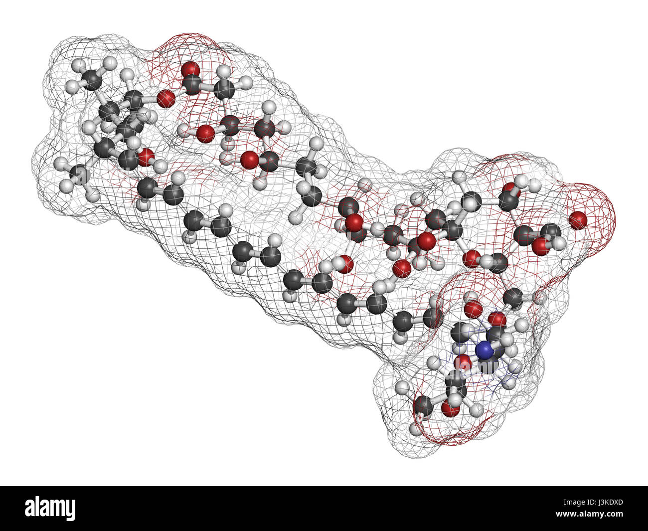 Amphotericin B antifungal drug molecule. Atoms are represented as ...