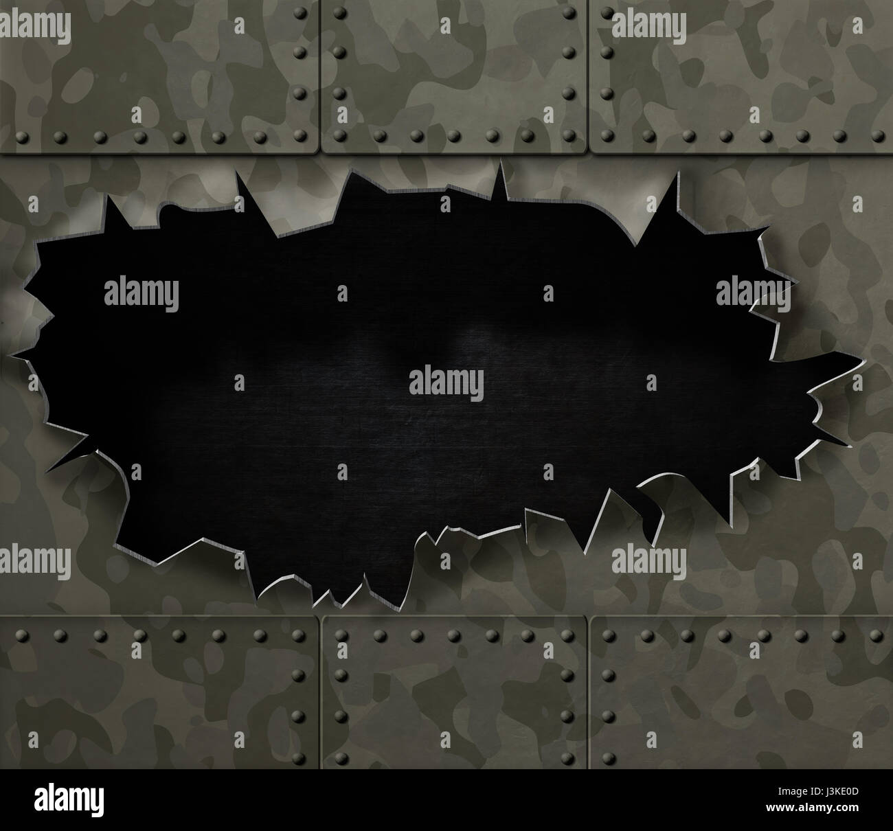 big hole in metal camouflage background 3d illustration Stock Photo - Alamy