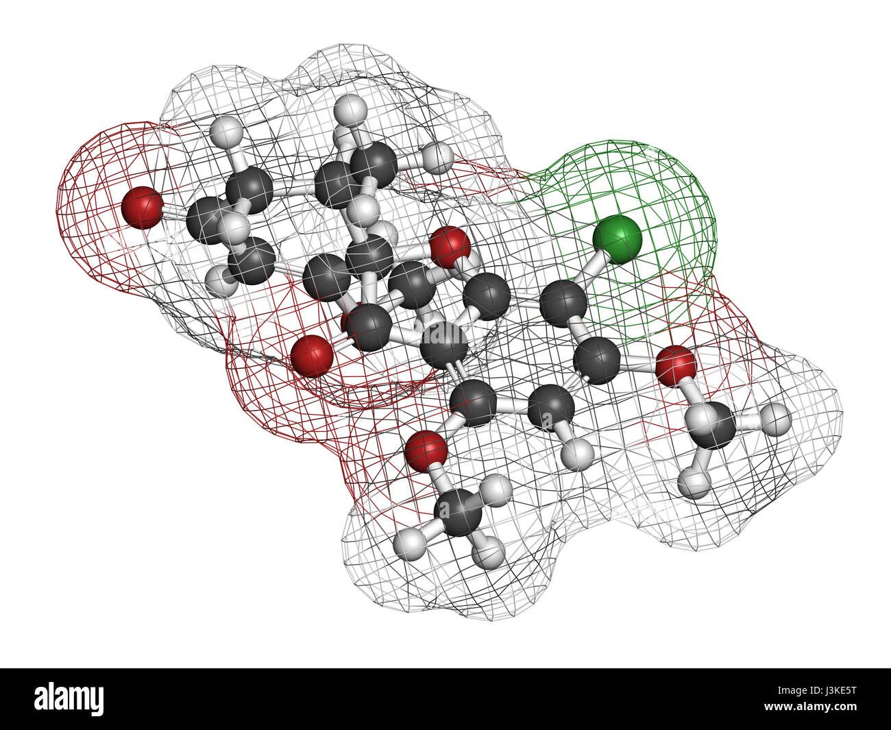 Griseofulvin antimycotic drug molecule. Used to treat fungal infections ...