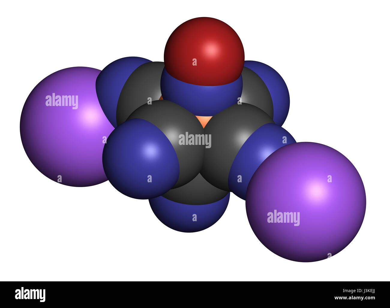 Sodium nitroprusside (SNP) antihypertensive drug molecule. Atoms are ...
