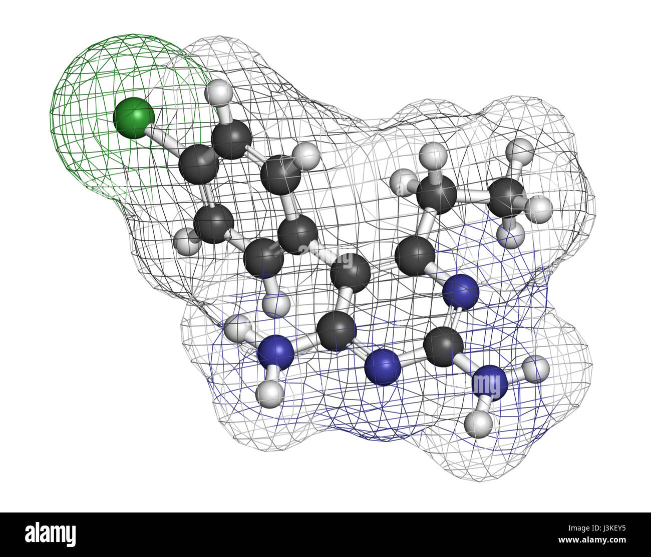 Pyrimethamine malaria drug molecule. Also used as an antiprotozoal drug ...
