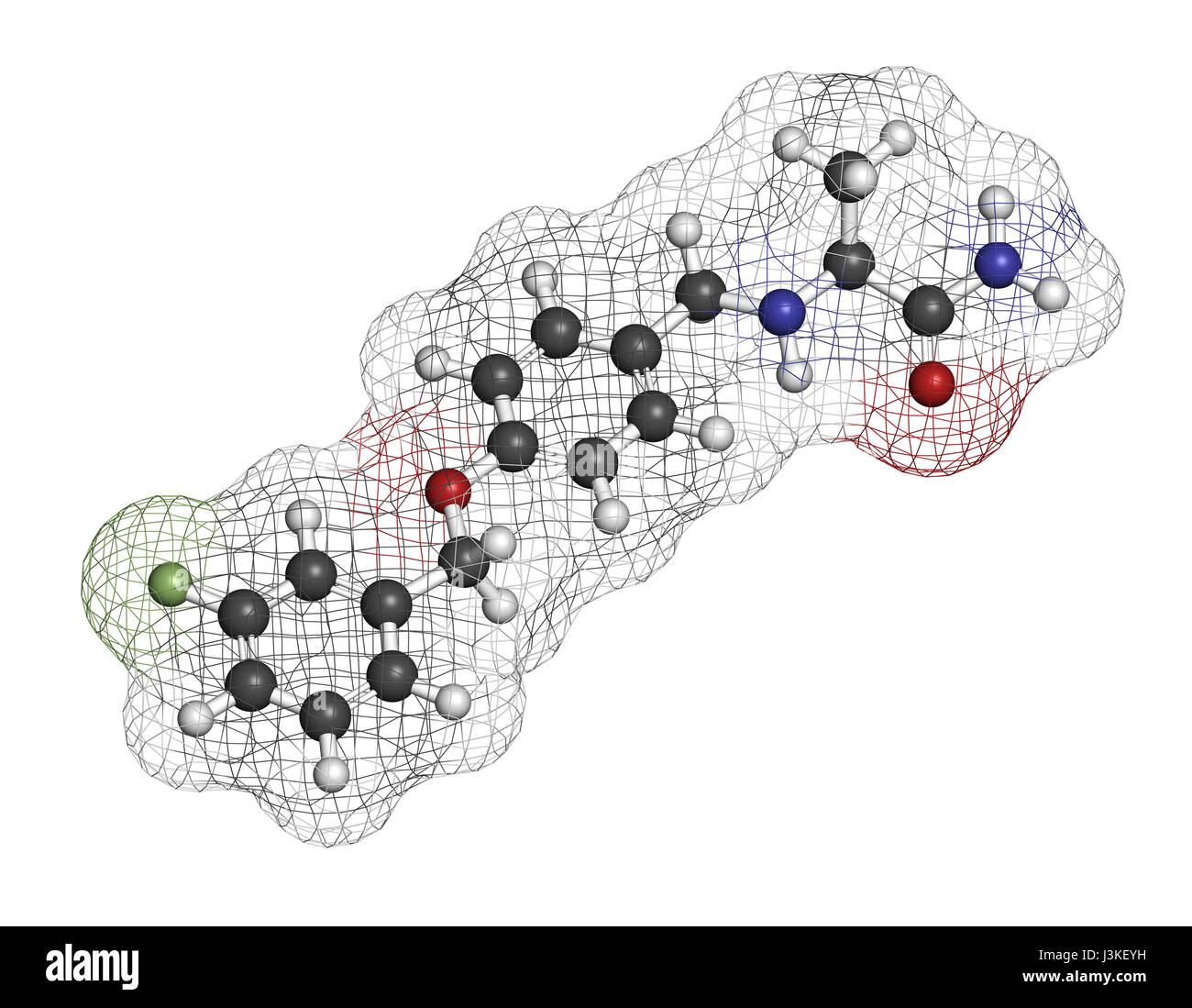Safinamide Parkinson's disease drug molecule. Atoms are represented as ...
