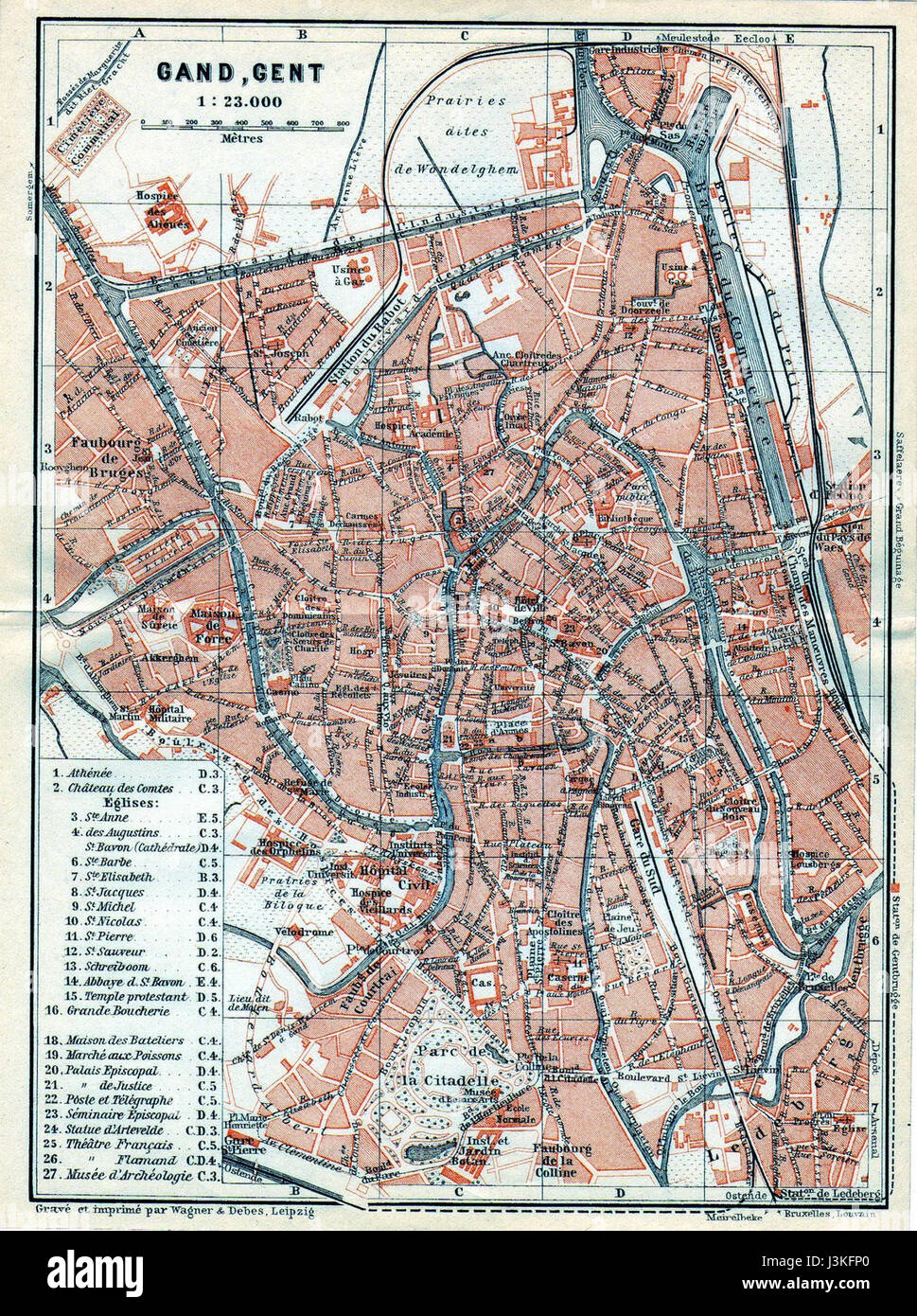 Ghent map, Wagner and Debes, 1910 Stock Photo - Alamy