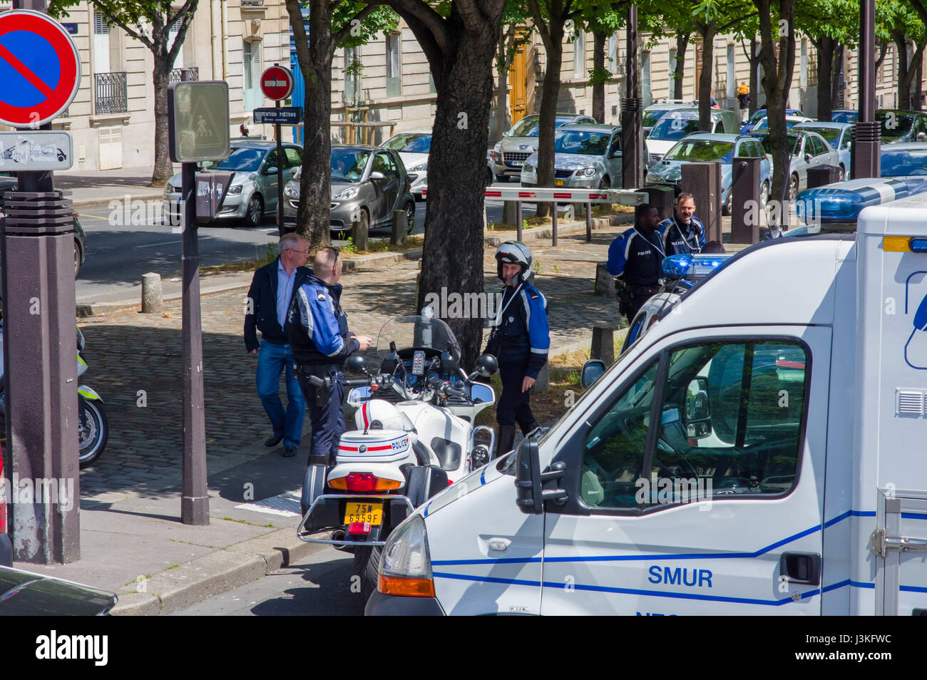 Paris, France June 1, 2015: French police blocking street to control an ...