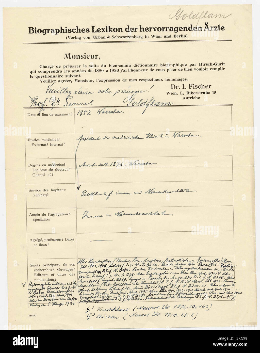 A CV (curriculum vitae) of Goldflam, showcasing personal achievements ...