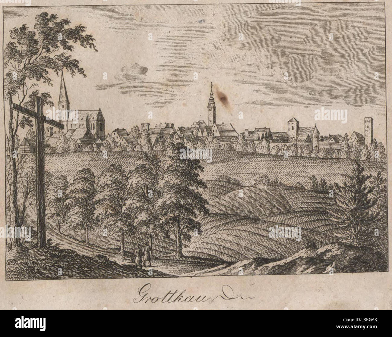 This image depicts a view of Grottkau in the 19th century, showcasing ...