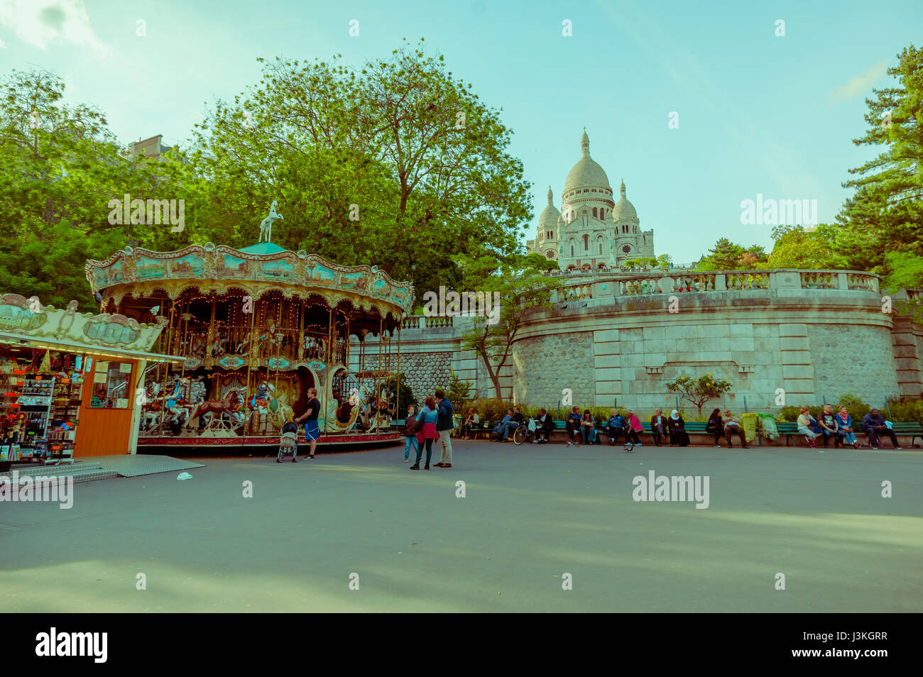 Paris, France June 1, 2015: Beautiful view of famous Parisian carousel ...