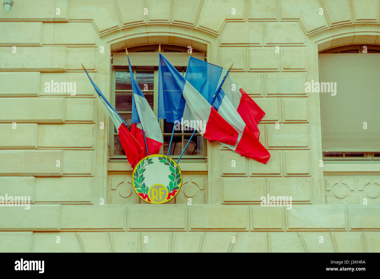 Paris, France - June 1, 2015: French Military shield with countries ...