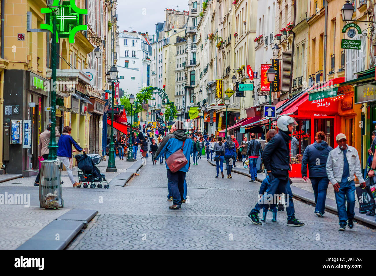 Paris, France June 1, 2015: Cozy and beautiful walking through historic ...