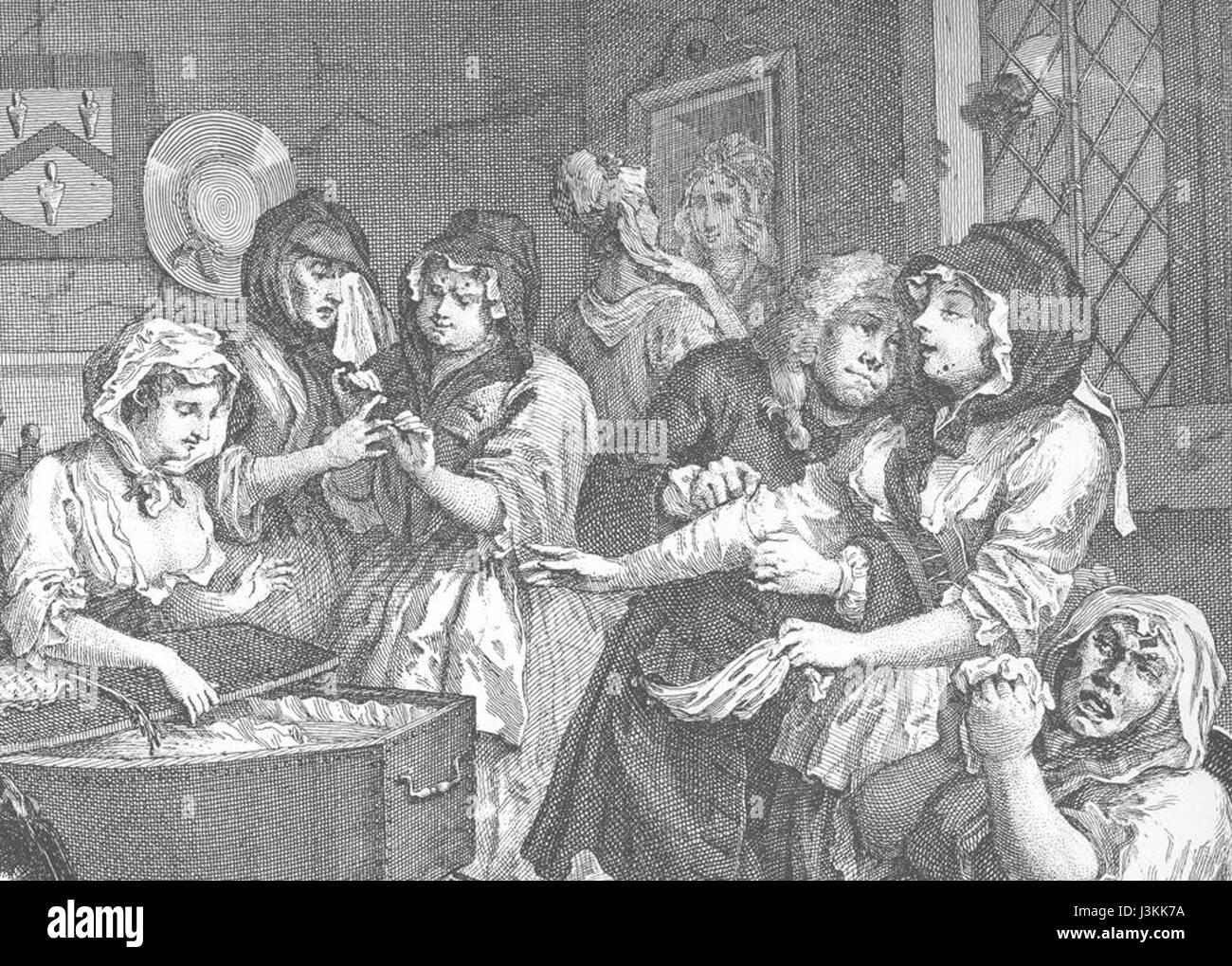 This refers to an engraving by William Hogarth, focusing on 'Harlot ...