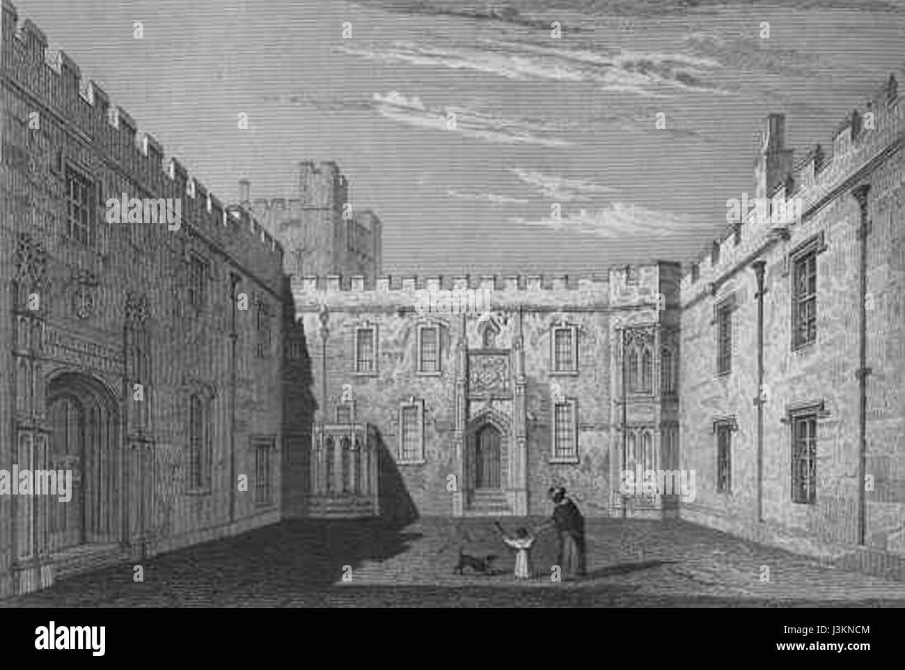Hornby Castle Inner Court Jones View 1829 Stock Photo - Alamy