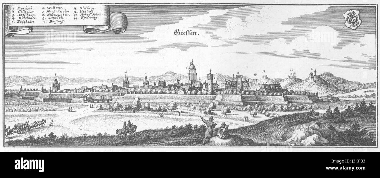 The 17th-century map of Giessen by Merian illustrates the townâ€™s ...