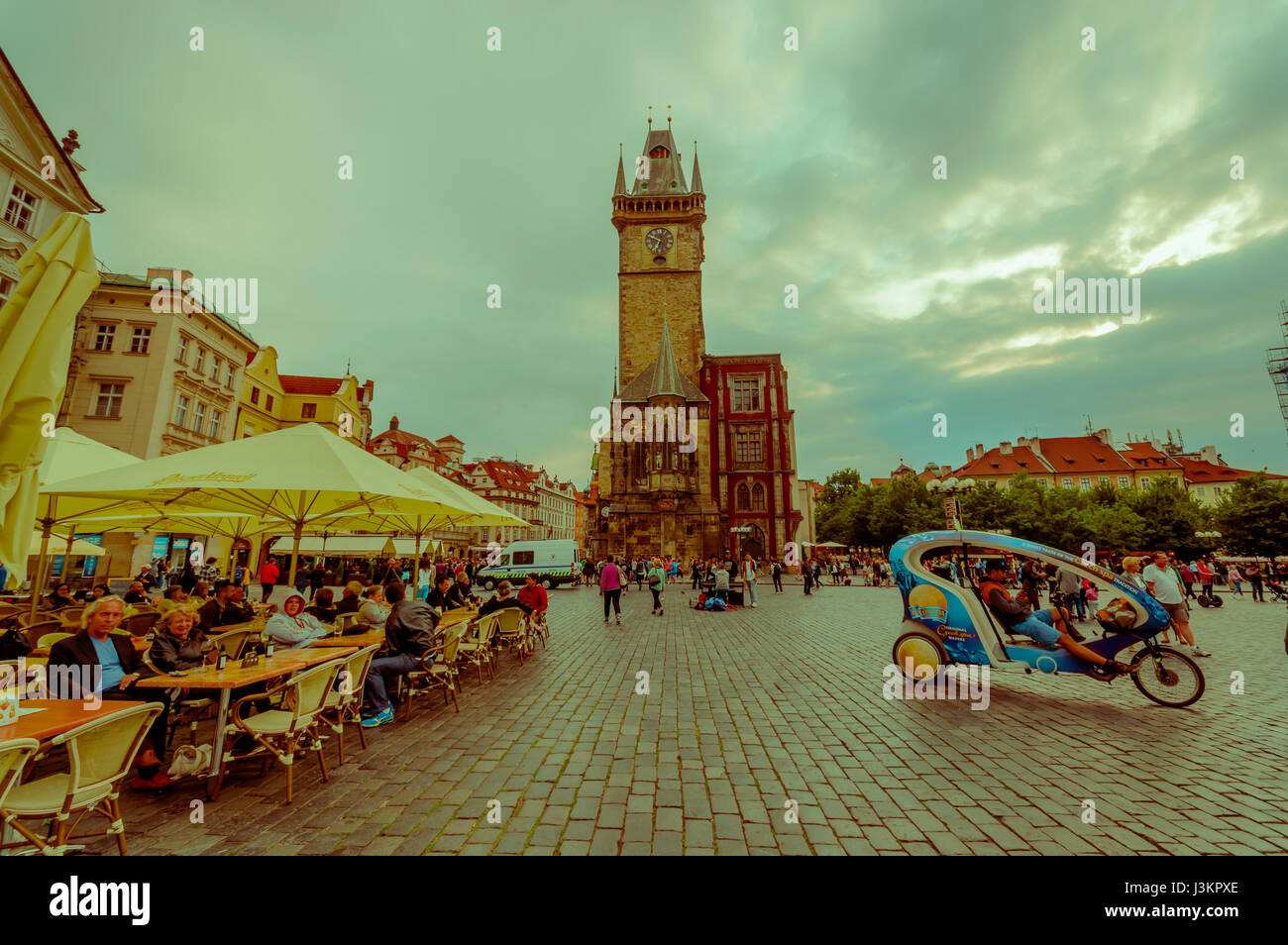 Prague, Czech Republic - 13 August, 2015: Crowded and lively street ...