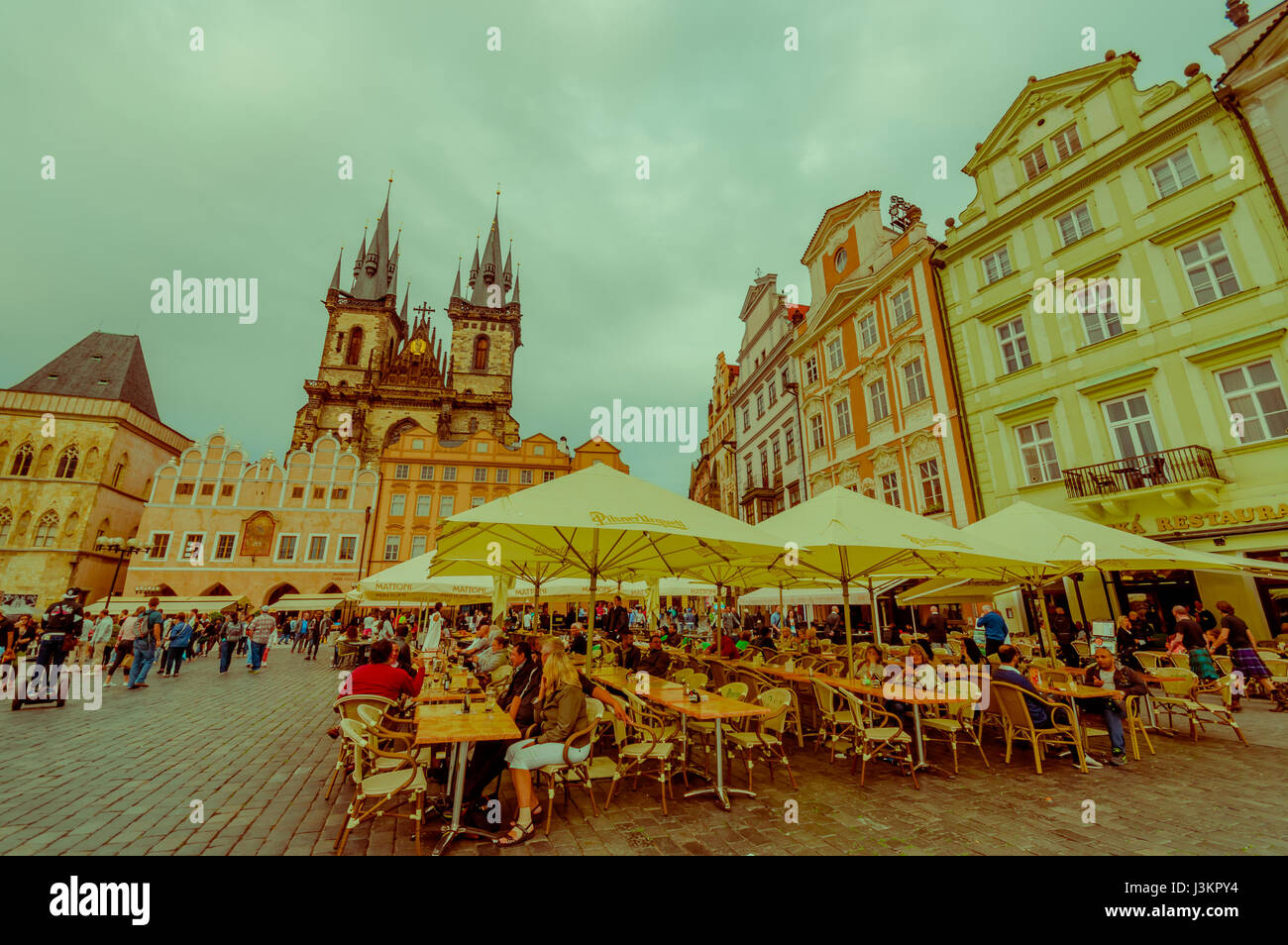 Prague, Czech Republic - 13 August, 2015: Crowded and lively street ...