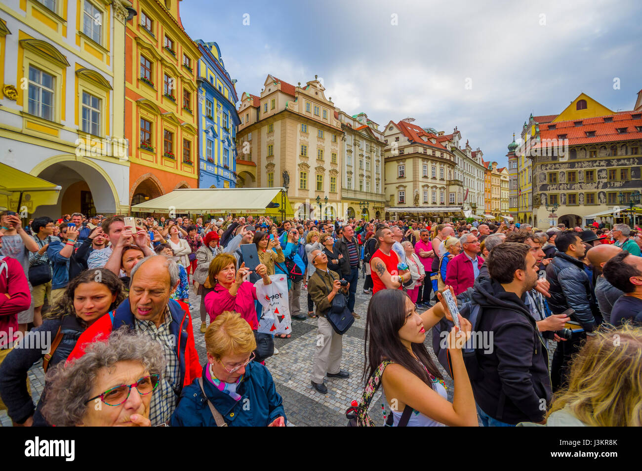Prague, Czech Republic - 13 August, 2015: Crowded and lively street ...