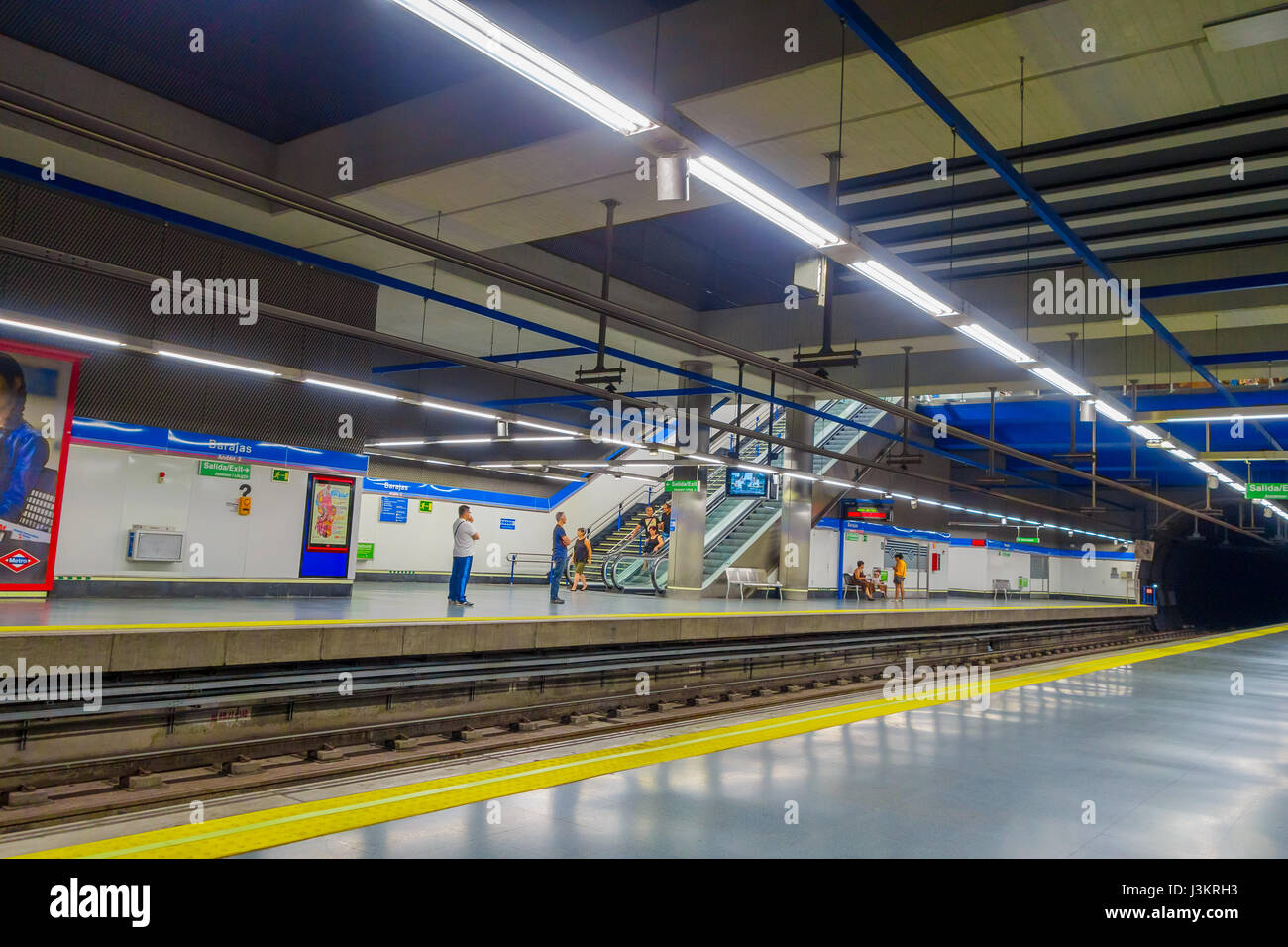 MADRID, SPAIN - 8 AUGUST, 2015: Quiet train station platfrom at Barajas ...