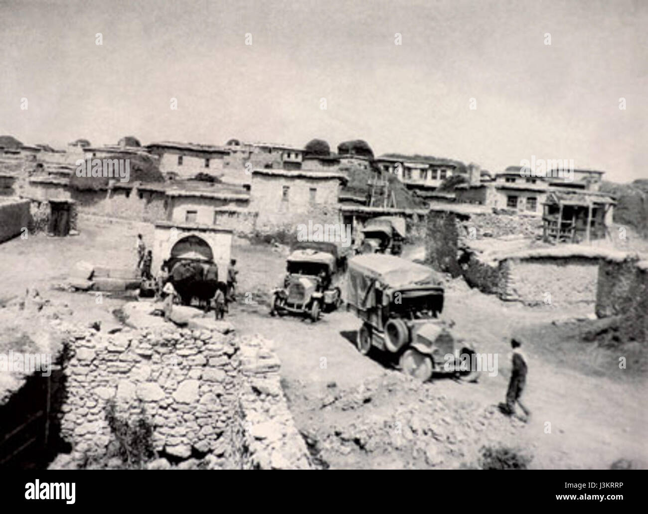 This historical photograph shows Greek army trucks deployed in Anatolia ...