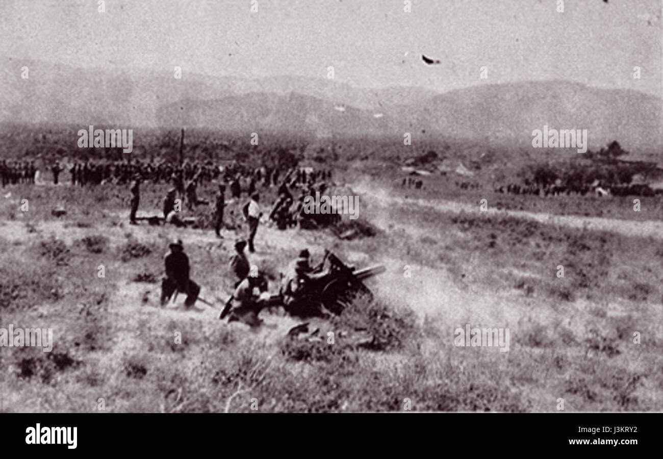 This historical photograph captures a moment from the 1932 Peruvian War ...