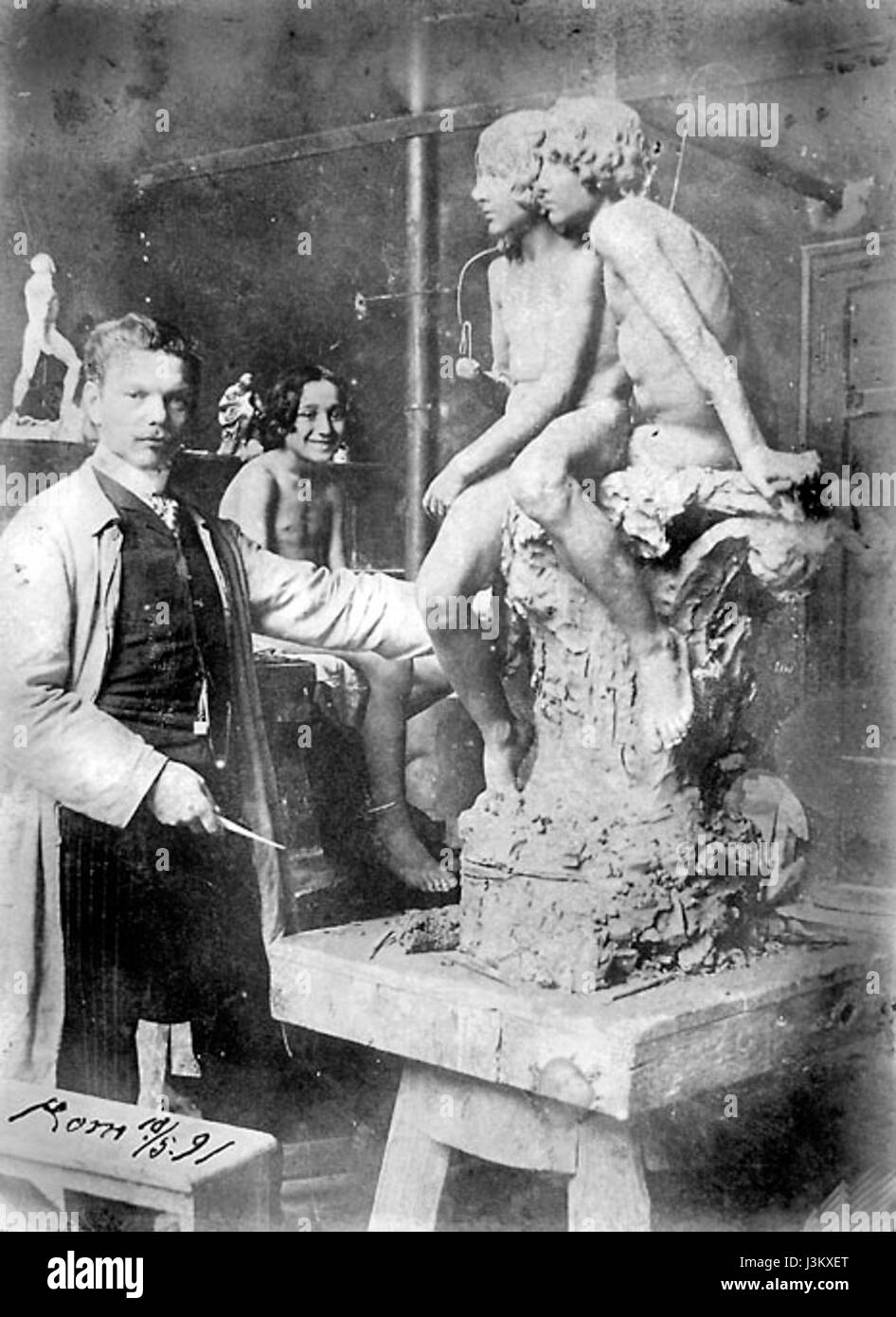 A 1891 sculpture by Haverkamp titled 'Knabengruppe', depicting a group ...